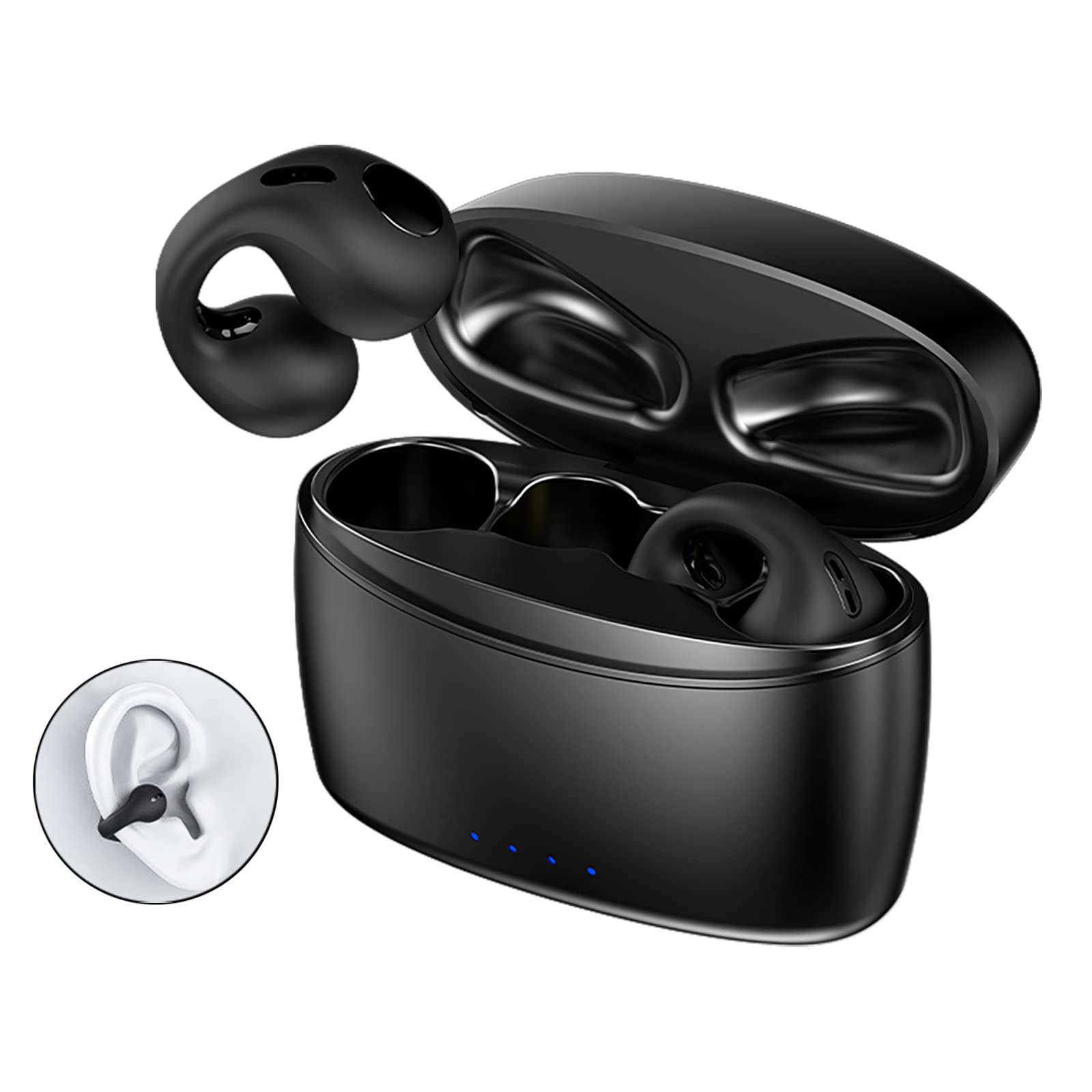 Wireless Ear Clip Bone Conduction Earbuds Open Ear Headphones Wireless Bluetooth for Android iPhone, Sport Wireless Earbuds with Earhooks Up to 36 Hours Playtime Waterproof Outer Ear Earbuds (Black)