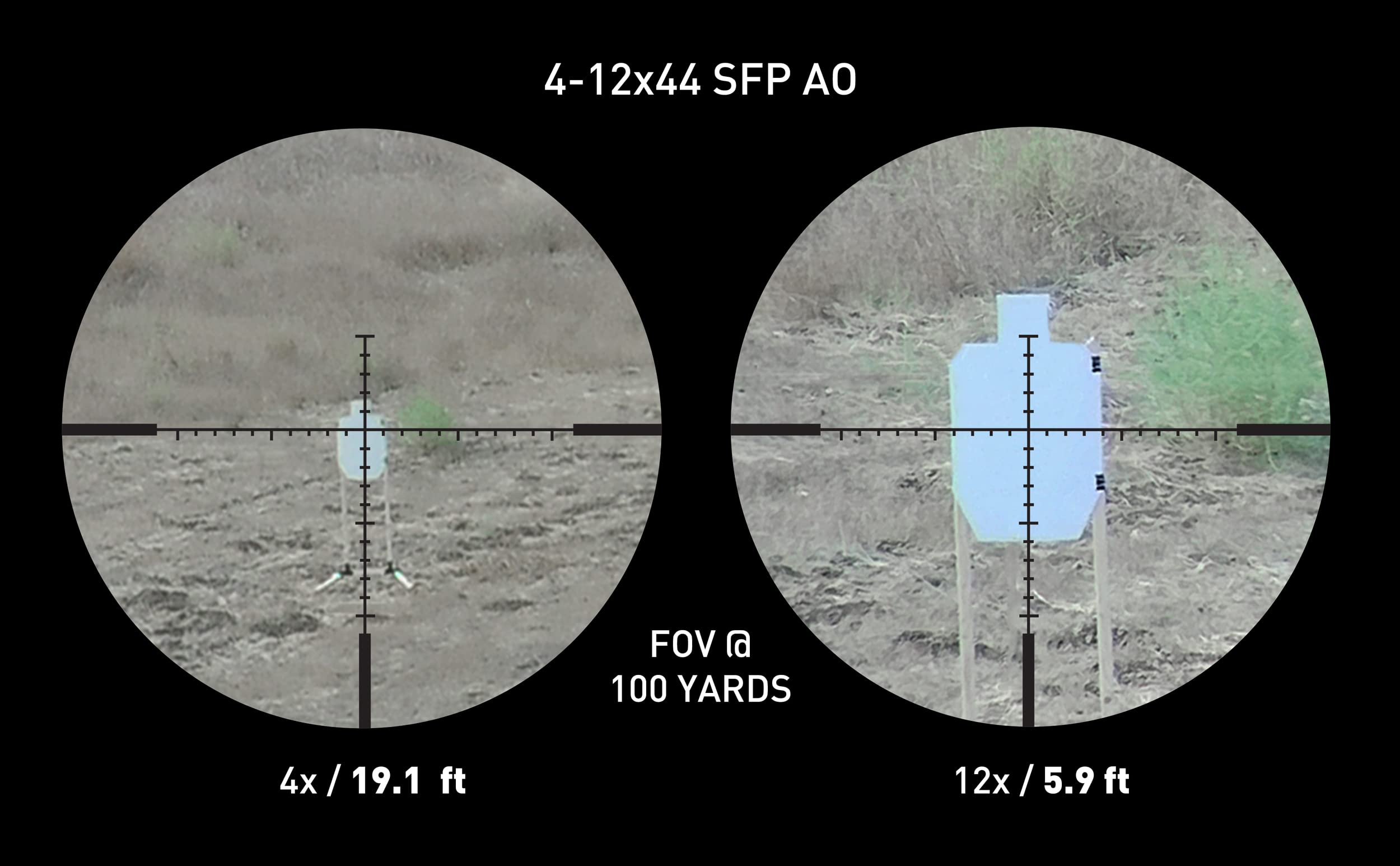 Monstrum 4-12x44 Rifle Scope with AO Adjustable Objective | Includes High Profile Scope Rings
