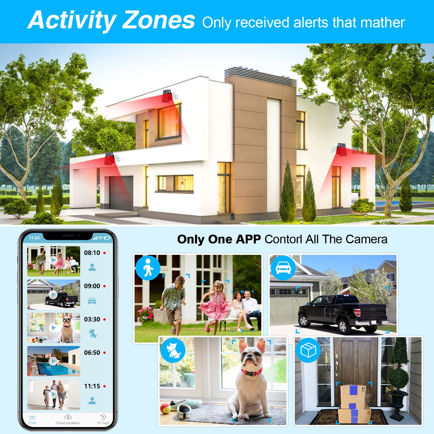 Weochi Security Camera Wireless Outdoor with Solar Panel Cameras for Home Security, 1080P Camera with Color Night Vision, PIR Human Detection, AI Dectection, IP66 Waterproof, SD Card/Cloud Storage