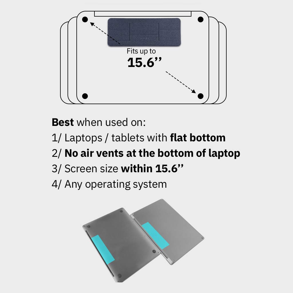 MOFT Compact Adhesive Laptop Stand 2” Elevation for Typing Ergonomics, Fits Laptops Without Bottom Vents, Repositionable Residue-Free Computer Desk Stand,Grey