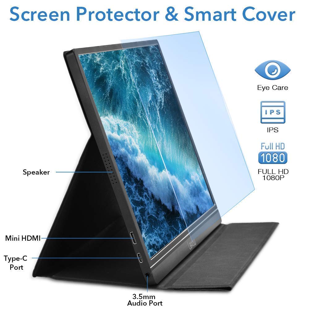 Lepow Portable Monitor Bundle [Black & Silver 2 Pack] 15.6 Inch 1080P Full HD USB C Computer Displays with IPS Eye Care Screen Mini HDMI and Speakers for Laptop PC MAC Phone Xbox PS4