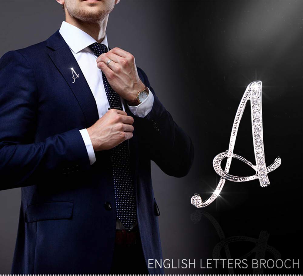 Letter Brooch Pins Initial Rhinestone Brooch for Women Crafts Silvery D