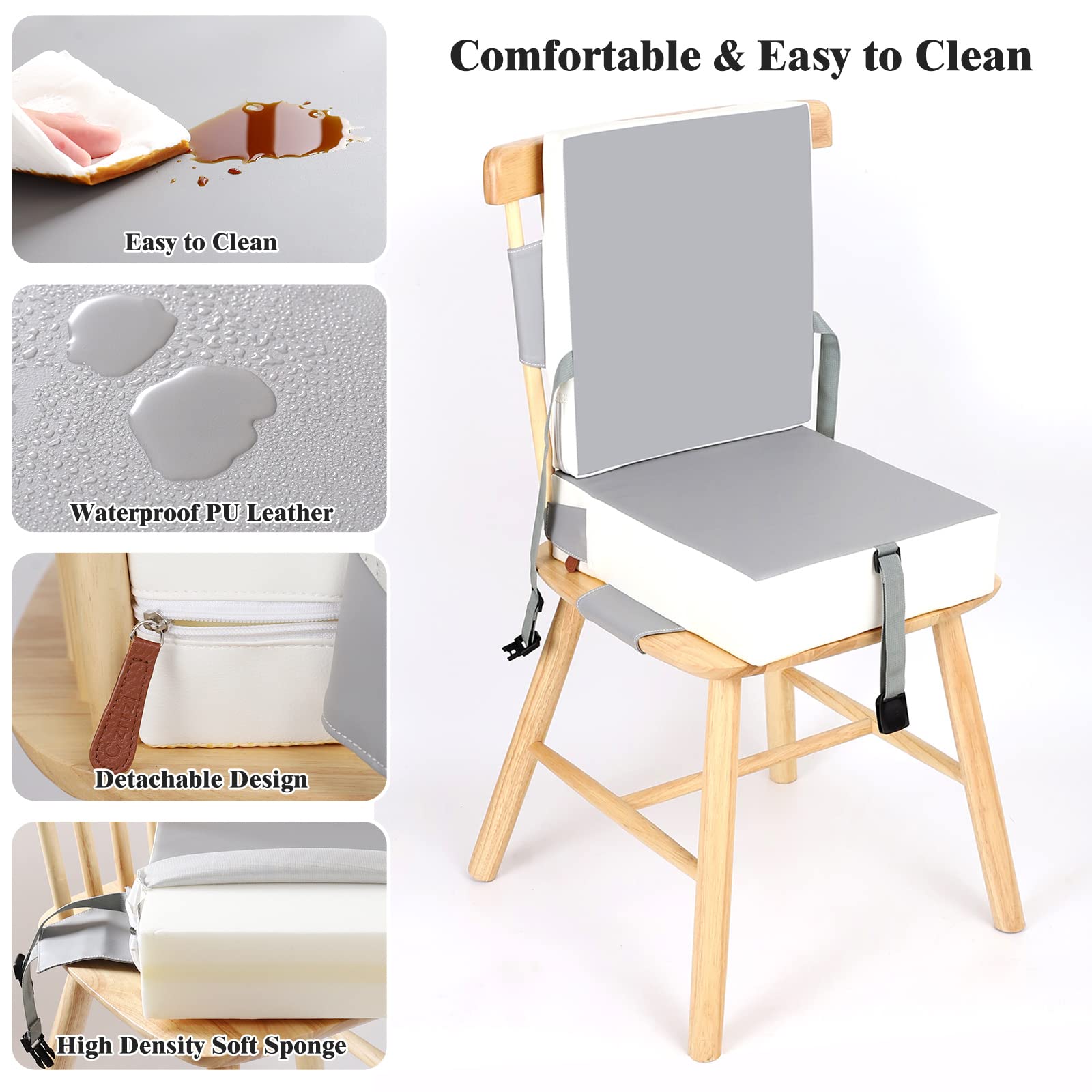 Toddler Booster Seat for Dining Table,Non-Slip Bottom Kid/Child/Baby Booster Seat for Table with Backrest,3 Point Harness Toddler Booster Seat with Adjustable Straps