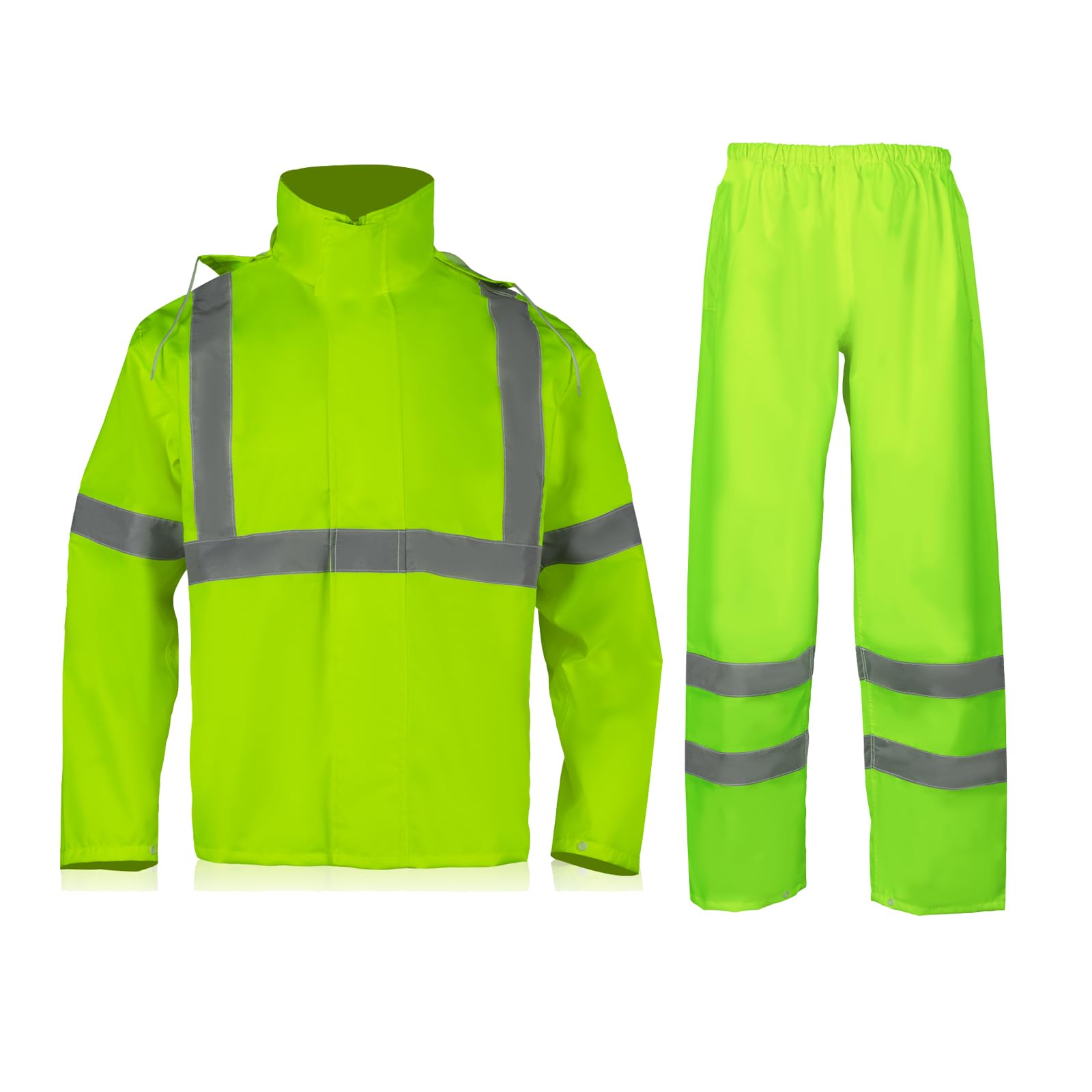VENDACE Hi Vis Reflective Rain Jacket Suit and Pants for Men Waterproof Class 3 High Visibility Safety Rain Gear Raincoat(L/XL)