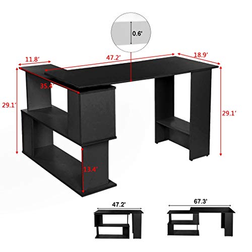Mostbest Corner Computer Desk with Shelves Wood Compact Home Office Desk Laptop PC Table Writing Study Table Workstation Storage Drawer & Shelves (Black)