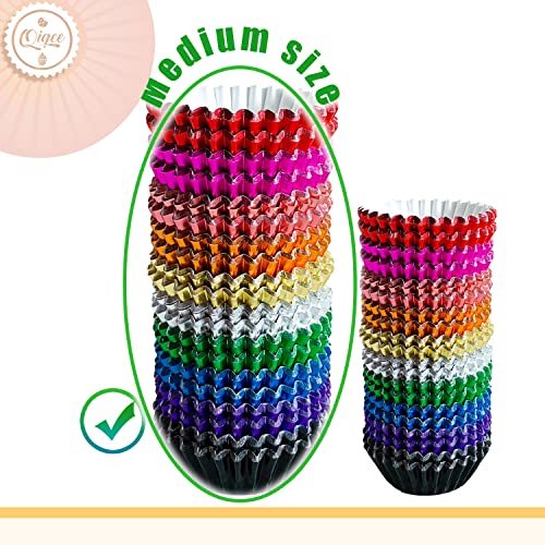 qiqee 500pcs Foil Cupcake Liners For Baking Standard Size Thick & Sturdy Oil Resistance, 10 Color Baking Cups Muffin Liners Paper(Standard Size 2inch Bottom)