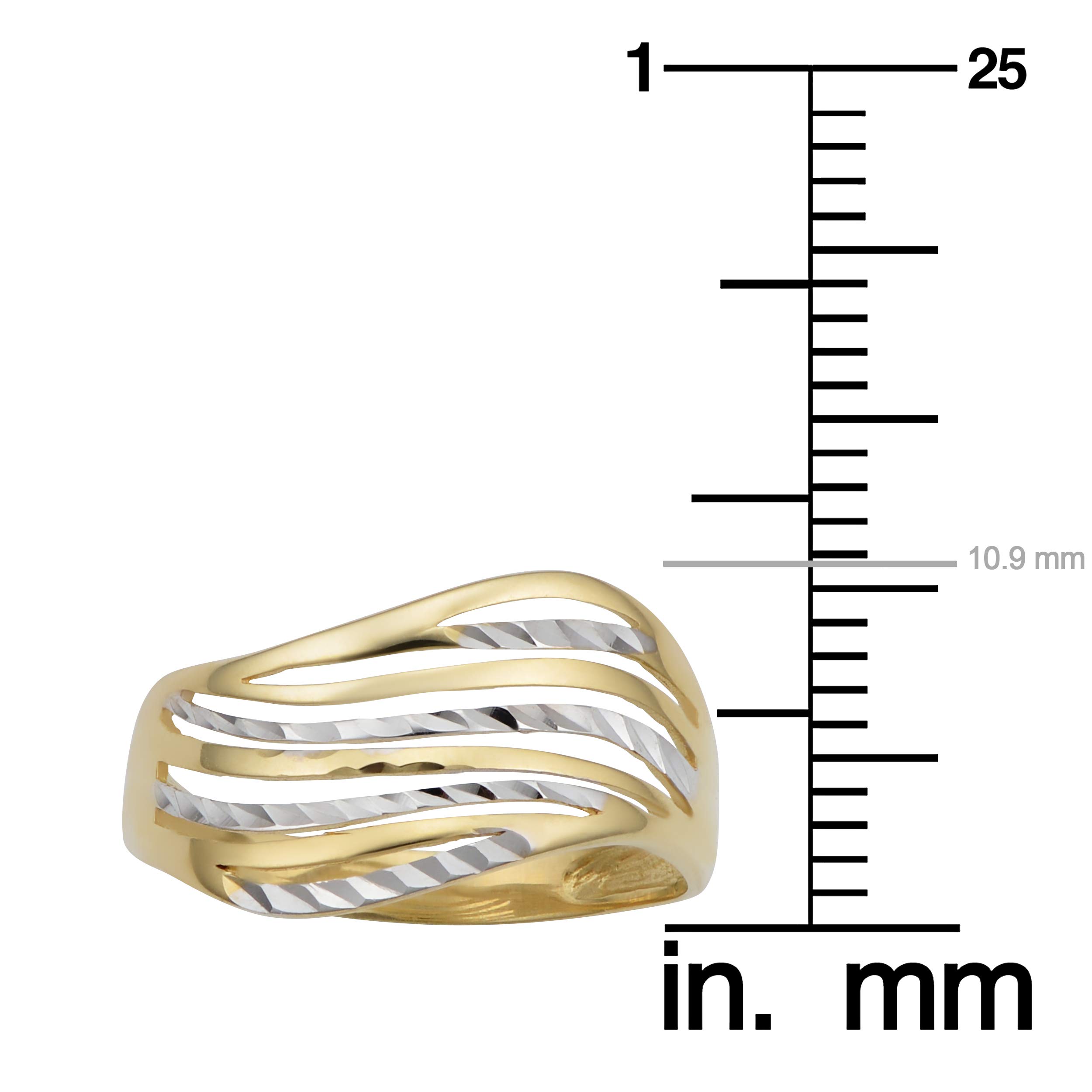 Kooljewelry 10k Two-tone Gold Diamond-cut Wave Design Ring (size 9)