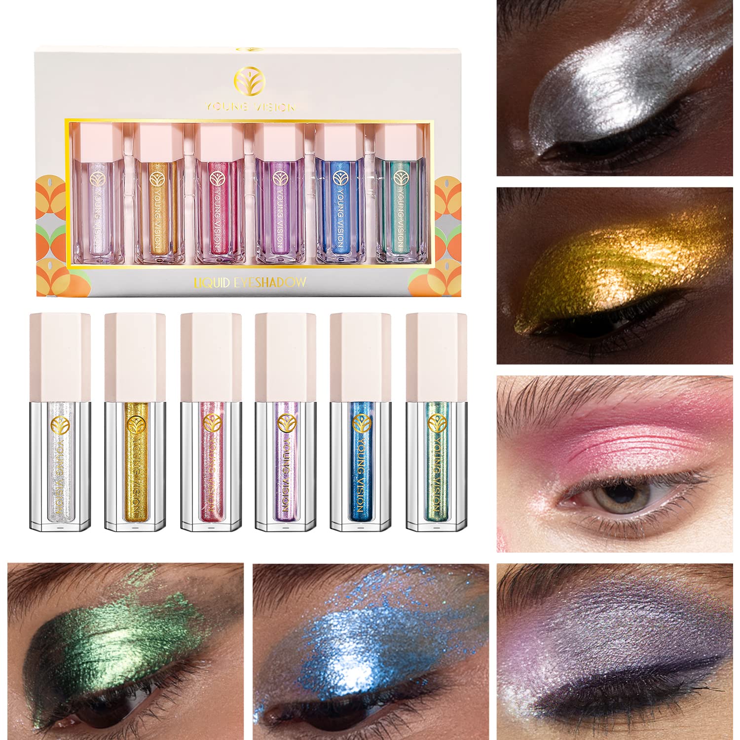 YOUNG VISION Liquid Glitter Eyeshadow, Metallic & Shimmer & Glow Shades,Quick-Drying, Waterproof, Non-sticky,0.17 Fl Oz