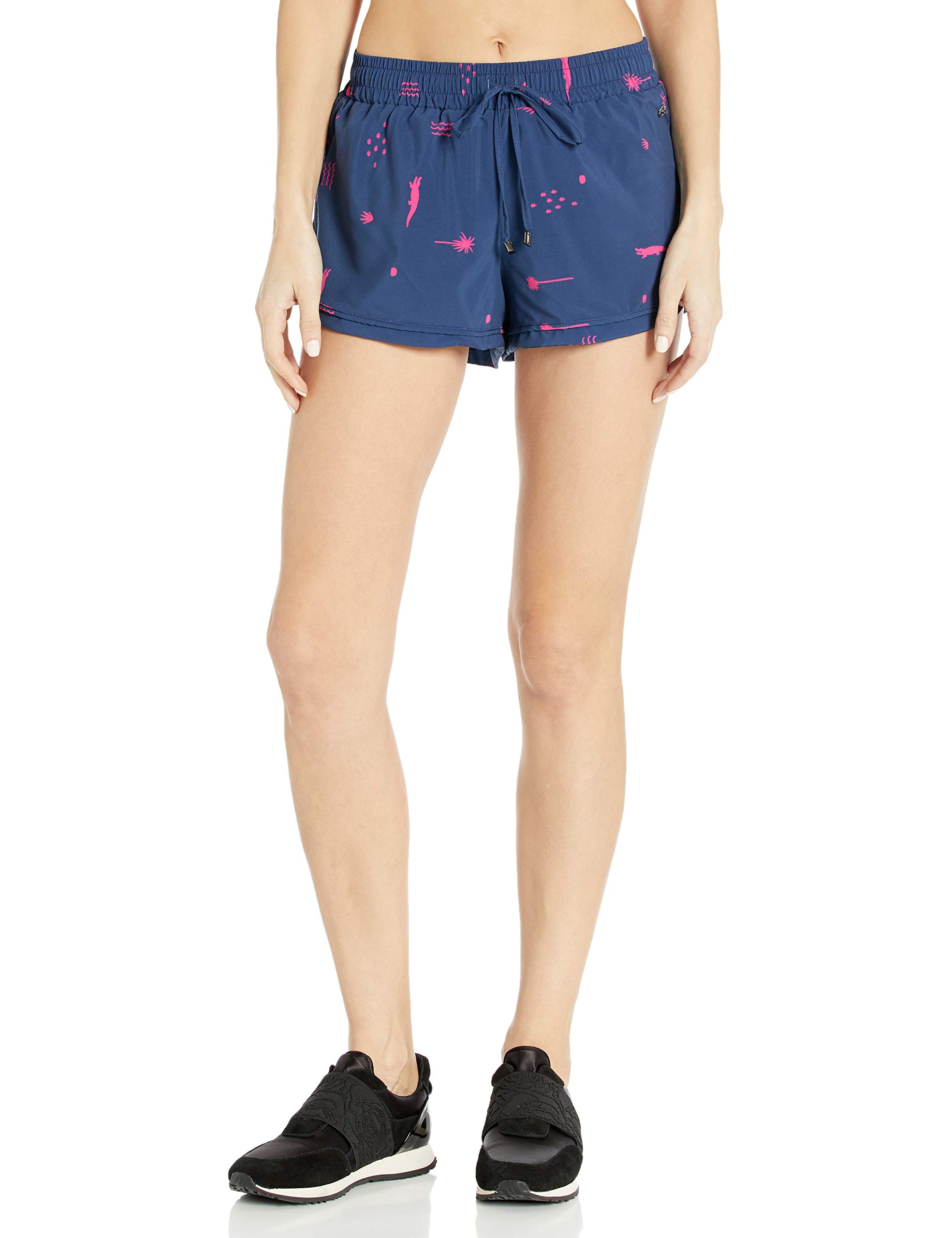 Maaji Women's Elastic Waist with Attached Brief Running Short, Spring Alligator Midnight Blue, Large