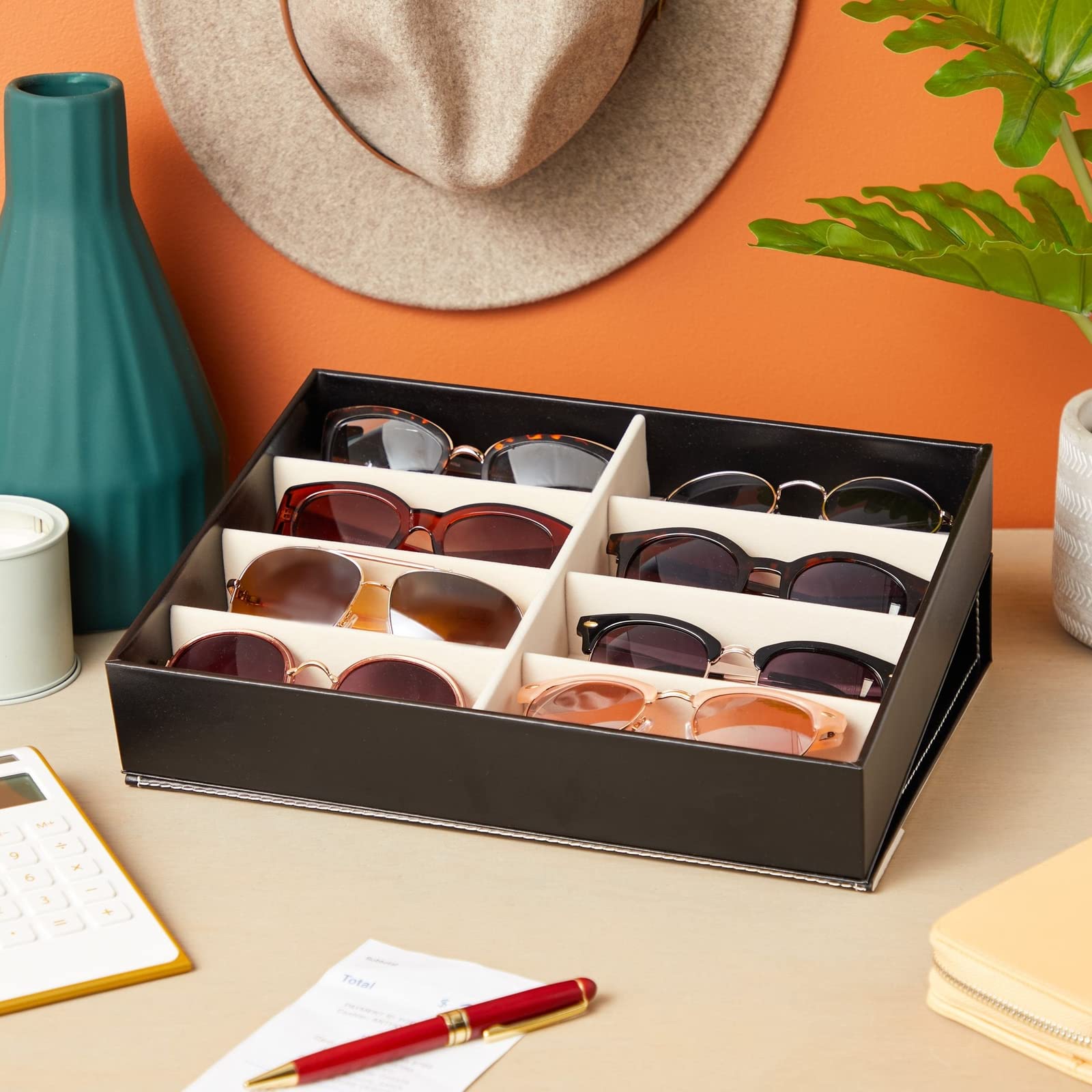 Juvale 8 Slot Sunglasses Organizer Storage, Eyeglasses Holder for Home Multiple Glasses Display Case (12.7x9.8 in)