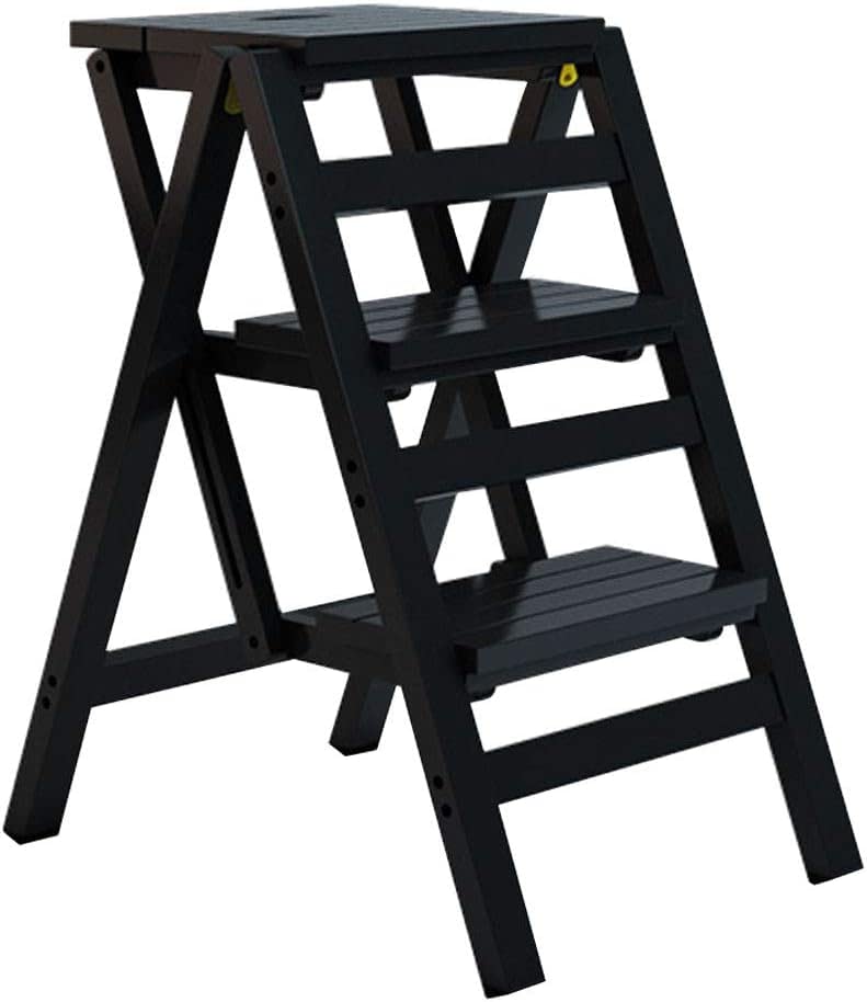 LUCEAE Step Stool Wooden 3 Steps Rise Folding Portable Wide Tread Non-Slip Climbing Ladder,Creative Stair Chair Home Library/Closet/Living Room/Kitchen High Footstool Eco-Friendly and Lightweight
