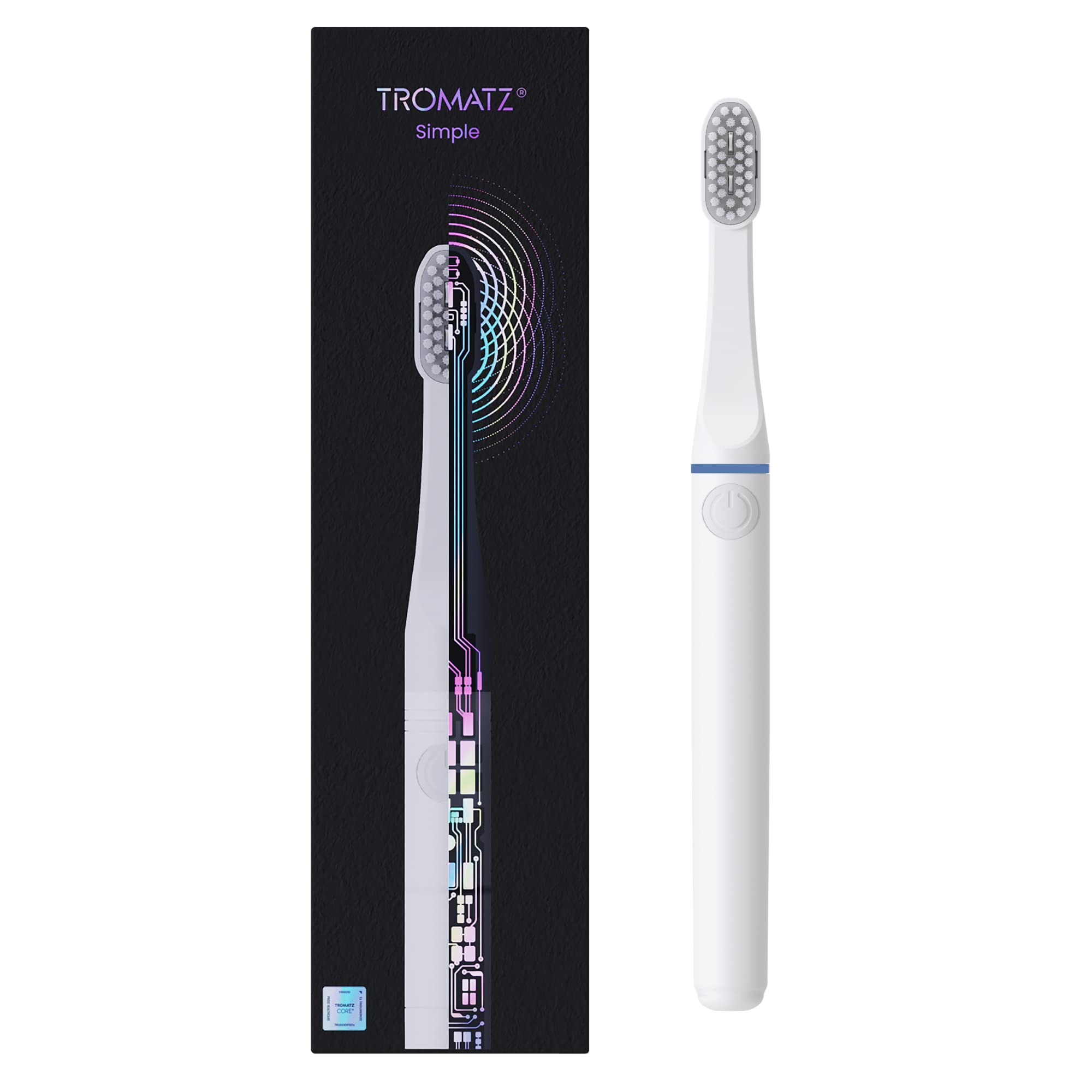 Tromatz Simple Battery Powered Toothbrush for Adults and Kids - Bioelectric Microcurrent Wave - Non-Replaceable Brush Head and Battery - No Vibration, Soundless, Waterproof - Blue