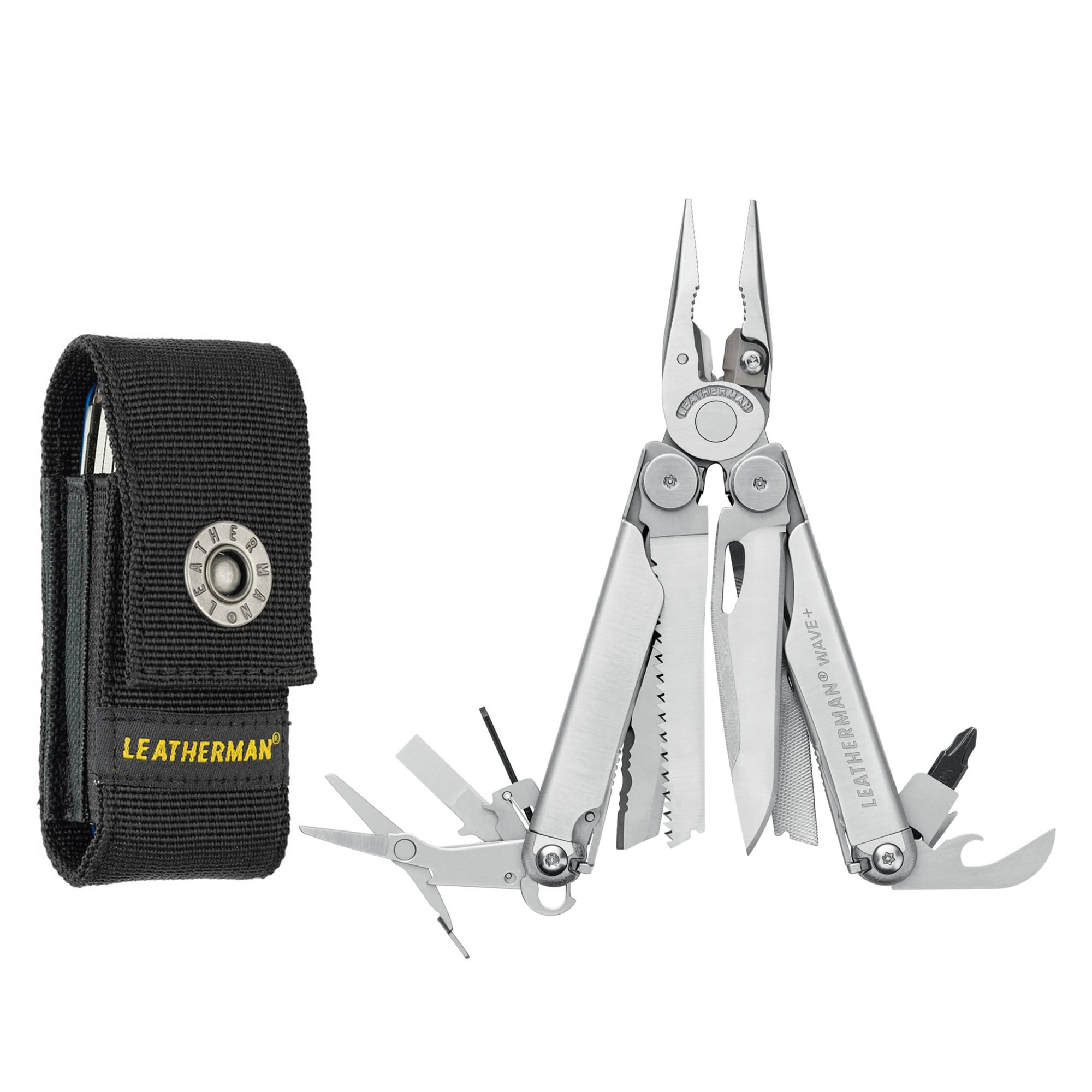 LEATHERMAN, Limited Edition Wave Plus Multitool with Premium Replaceable Wire Cutters, Spring-Action Scissors and Nylon Sheath, Stars and Stripes Black Oxide