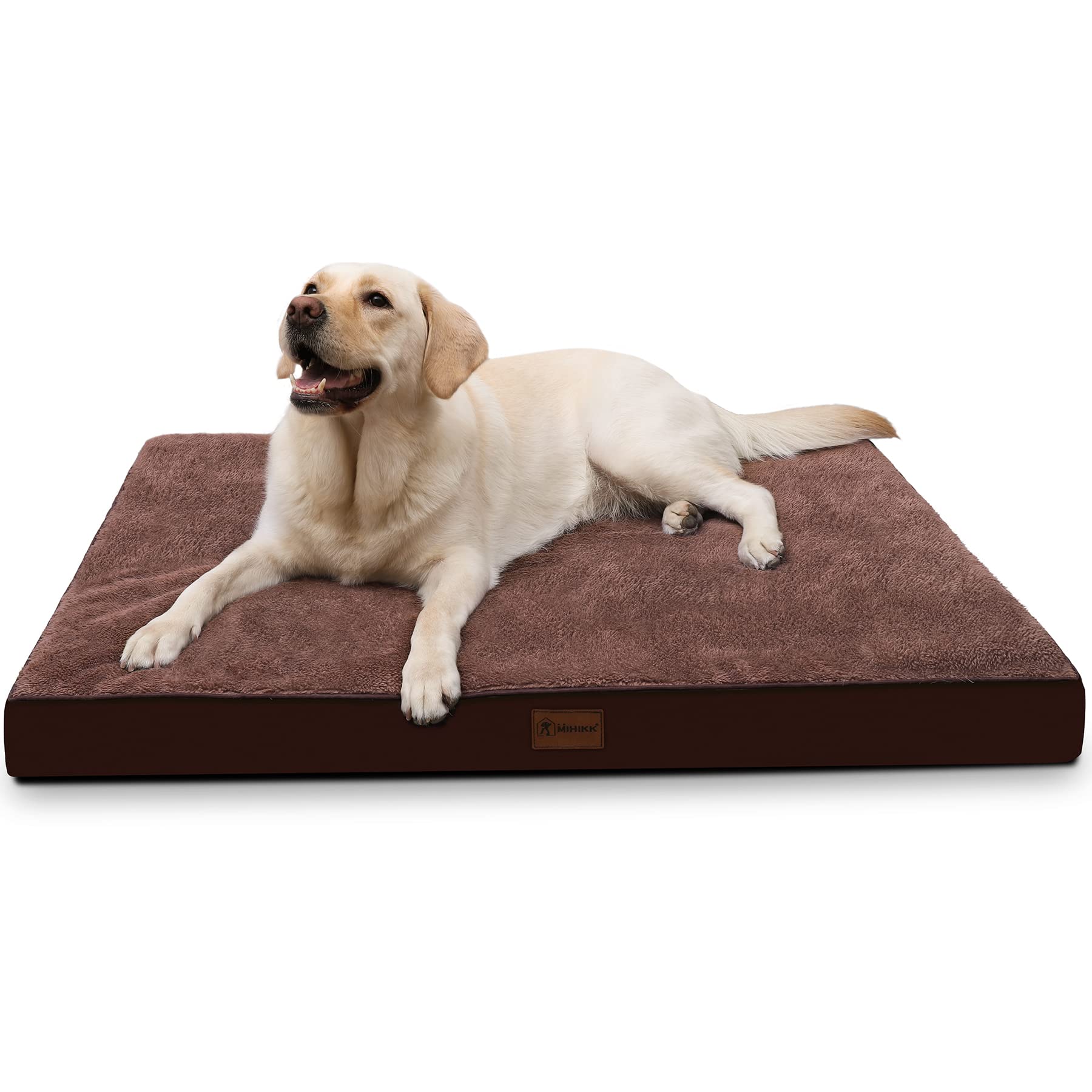 MIHIKK Waterproof Dog Bed Medium Size Dog Orthopedic Dog Beds for Crate with Removable Washable Cover Egg-Crate Foam Pet Pad Mat with Anti-Slip Bottom, 36x23 Inch, Light Grey