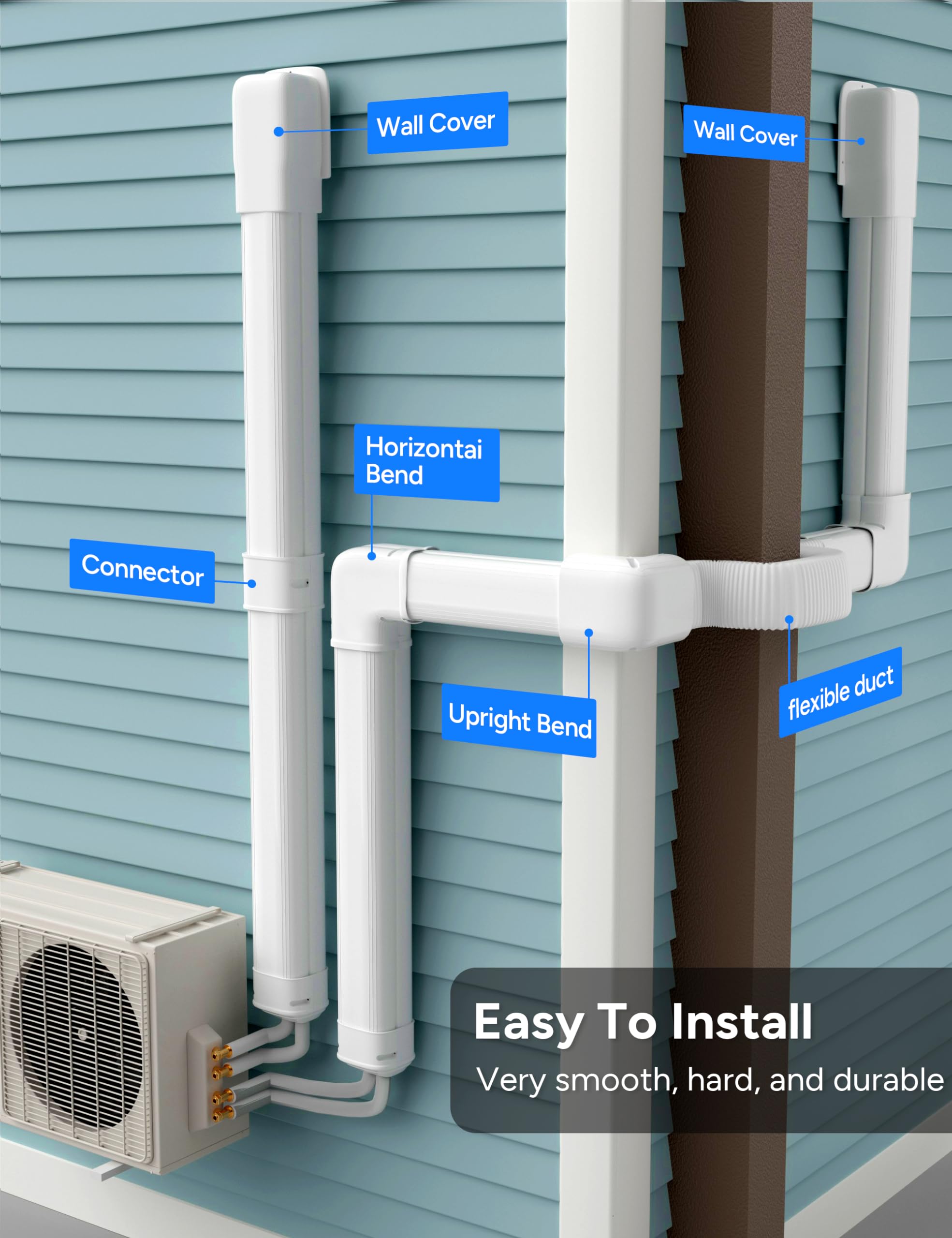 Toutgood 5'' 20Ft Mini Split Line Set Cover for Ductless Air Conditioners and Heat Pumps Systems Tubing Decorative, Upgraded UV-Proof Strong&Durability PVC Pipe