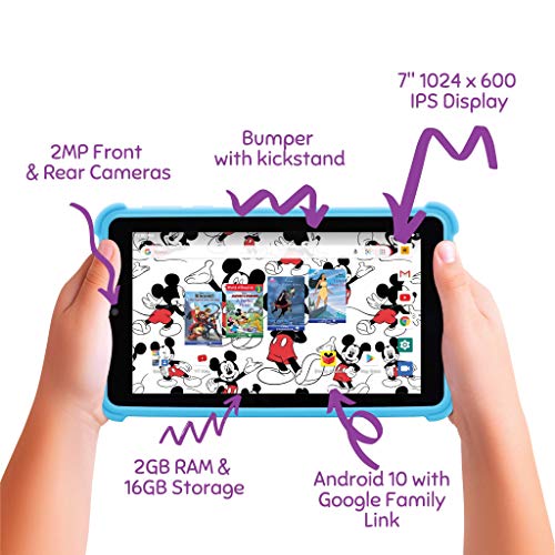 Venturer Small Wonder 7" Android Kids Tablet with Disney Books, Bumper Case & Google Play, 16GB Storage & 2GB RAM Dual Band 5GHz/2.4GHz WiFi (Blue)