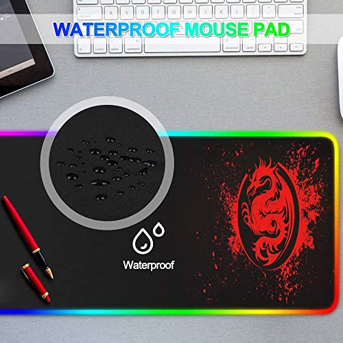 Large RGB Gaming Mouse Pad - 15 Light Modes Extended Computer Keyboard Mat, Anime Dragon Mouse Pad,High-Performance Mouse Pad Optimized for Gamer 31.5 X 12in (Red)
