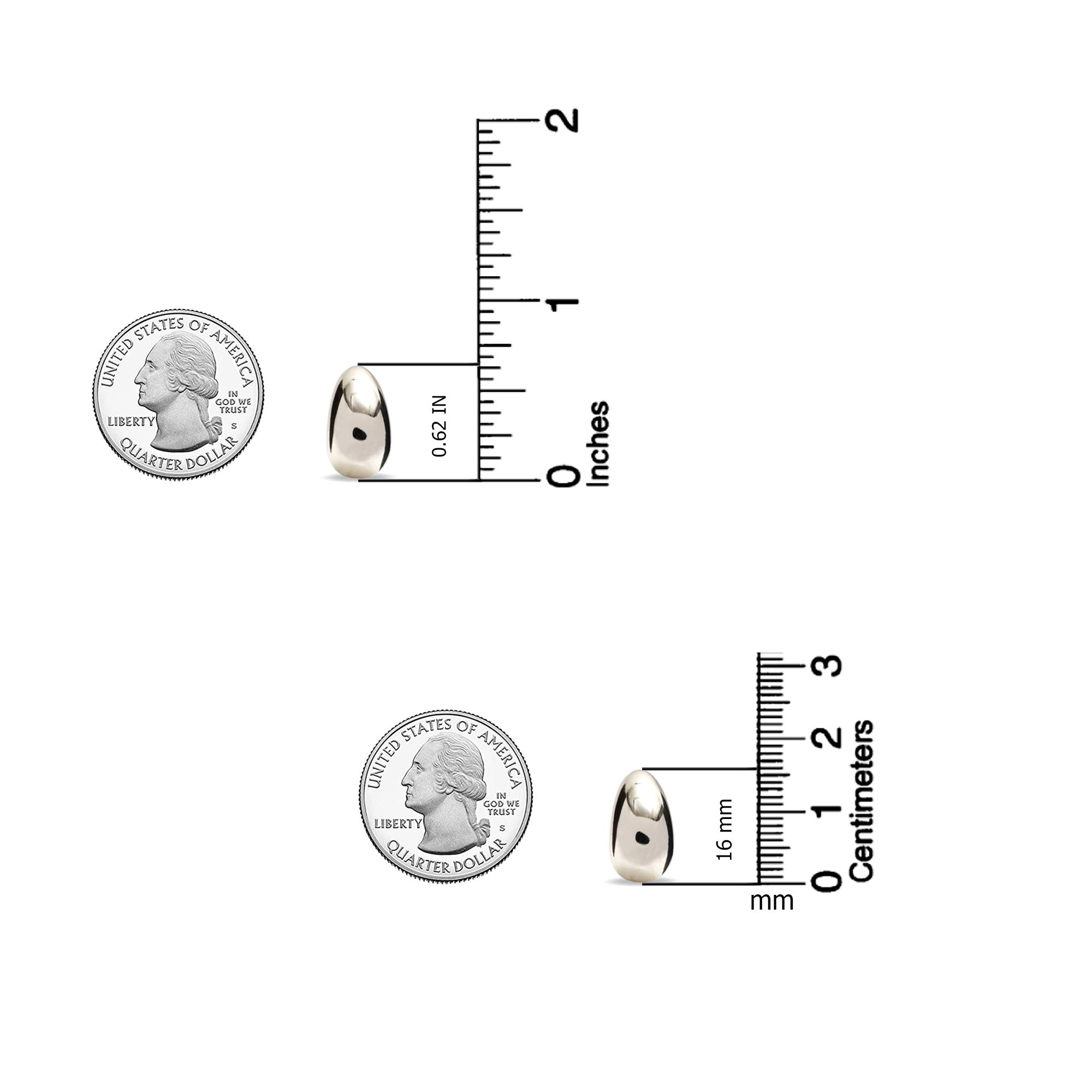 LeCalla 925 Sterling Silver Omega Back Earrings Omega-Clip Back Pierce Earrings Dome Clip On Large Omega Stud Earrings for Women - 16mm