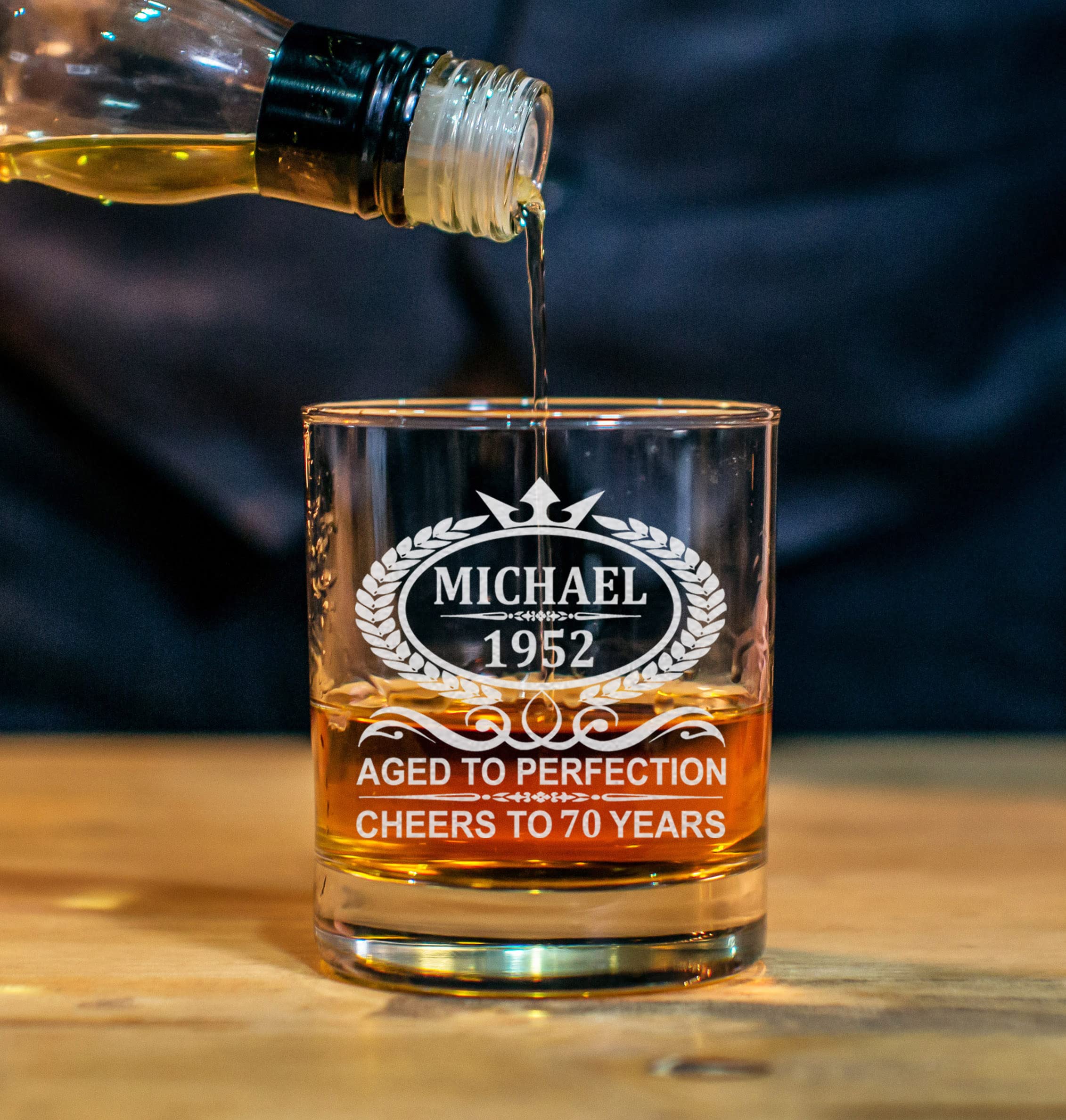 Personalized Whiskey Glass For Men and Women, Aged To Perfection 11oz Old Fashioned Custom Whiskey Glass Birthday Gift For Him and Her, Customized Engraved Etched Monogram Rocks Cocktail Glass