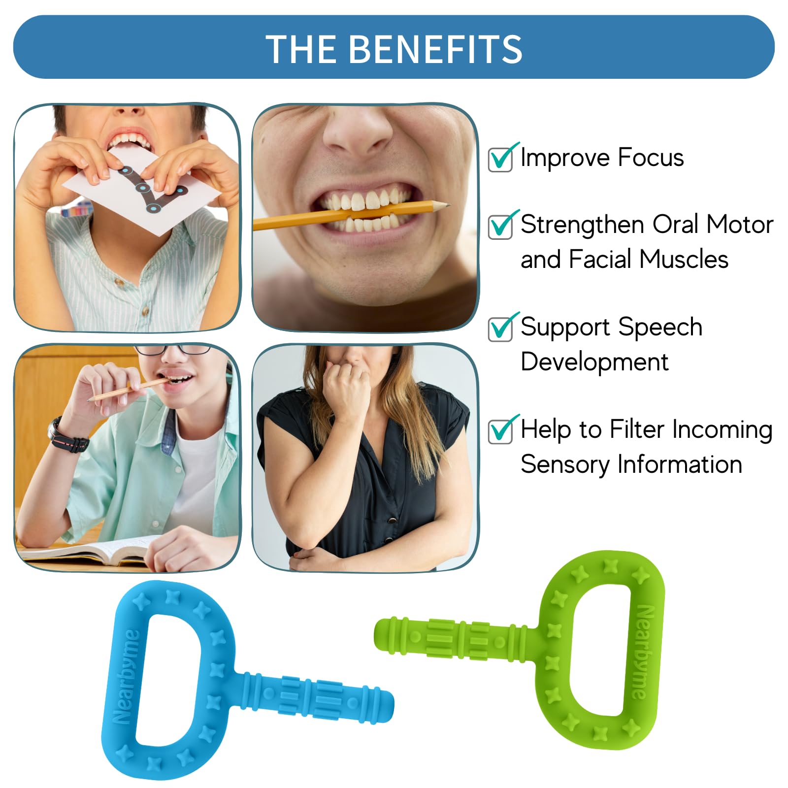 Sensory Oral Motor Chew Tool, Pack of 3 Silicone Chewing Sticks for Autistic Chewers, ADHD, SPD, Oral Motor Stimulation or Special Needs (A)