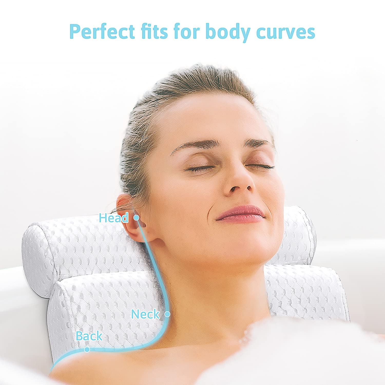 Mosuch Bath Pillow for Head Neck and Shoulder Support, 4D Air Mesh Luxury Spa Bathtub Pillow with 7 Non-Slip Suction Cups Large and Soft Bath Pillows Fits All Bathtub, Hot Tub, Jacuzzi and Home Spa