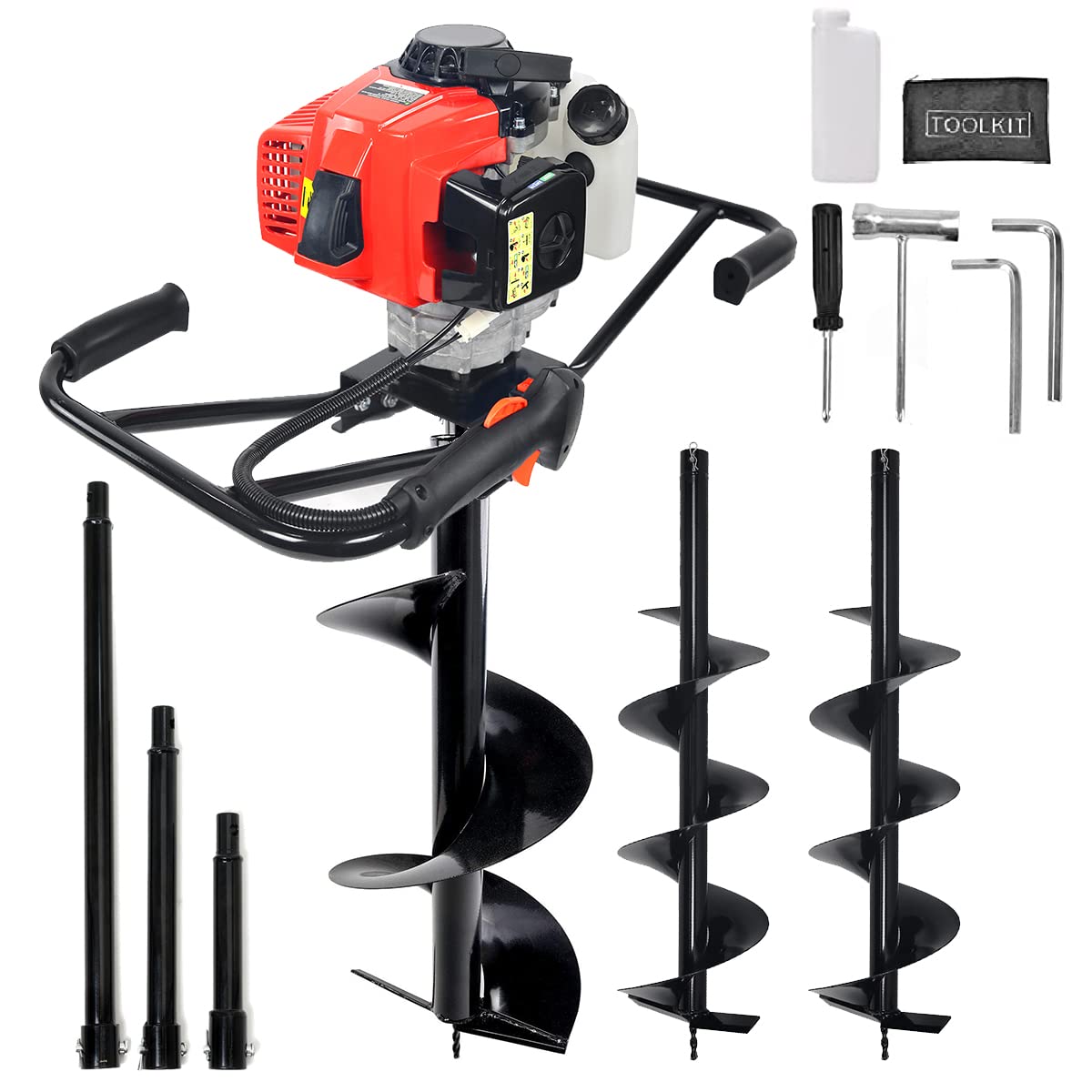 XtremepowerUS 3.0HP Powerhead 2-Stroke Gas Post Hole Digger Set Include 8", 10", 12" Inch Earth Auger Drill Bit with Extension Rod Set