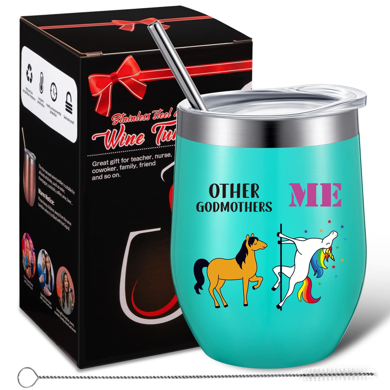 Other Godmothers Me Unicorn Wine Tumbler, Godmother Appreciation Gift from Godchild for Mother's Day Baby Pregnancy Announcement, 12 oz Stainless Steel Insulated Coffee Mug for God Mom, Friend