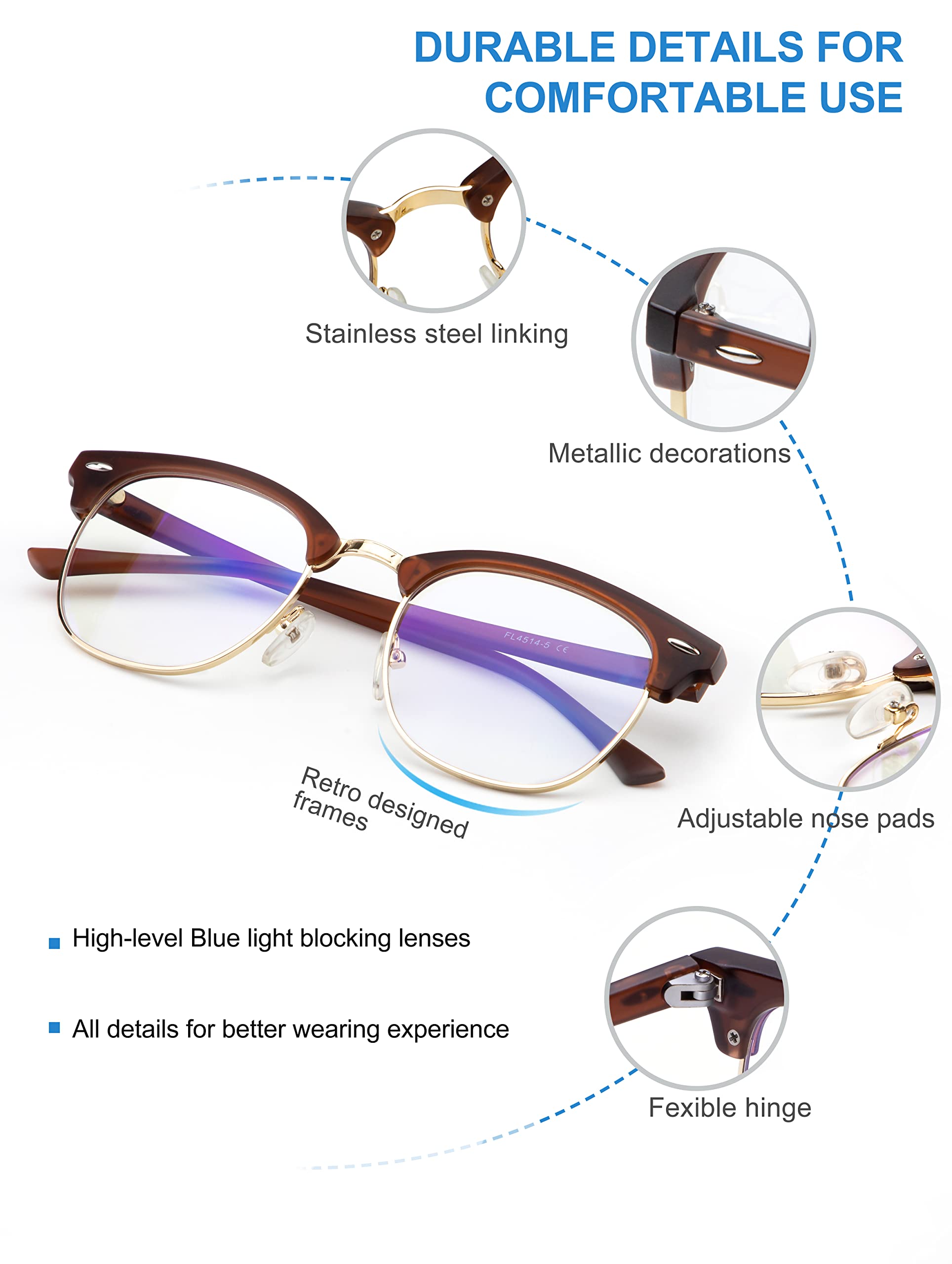 NSSIW Blue Light Blocking Glasses, Semi Rimless, Unisex, Matte Black/Silvery Rim + Clear/Silvery Rim, Computer & Gaming Glasses with UV Protection, Relieve Eye Strain