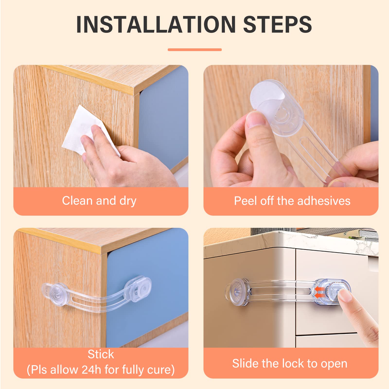 xuenair Cabinet Locks For Babies, Baby Proof Cabinet Locks Use 3M Adhesive(Quick & Safe) Child Locks For Cabinets,Drawers, Toiet And More(10 Pack)