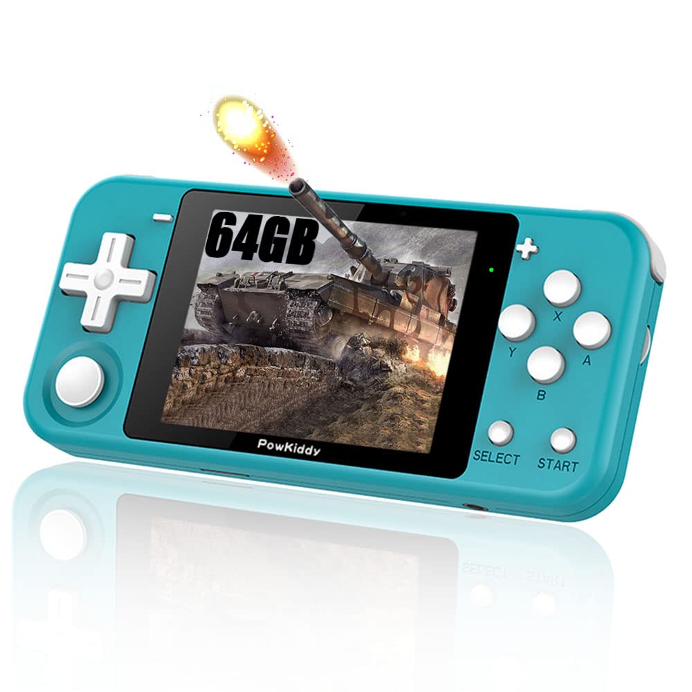 Q90 Handheld Game Console 3 inch Retro Games Consoles Built-in Rechargeable Battery Portable Style Hand Held Game Gaming Consoles System Turquoise 64GB