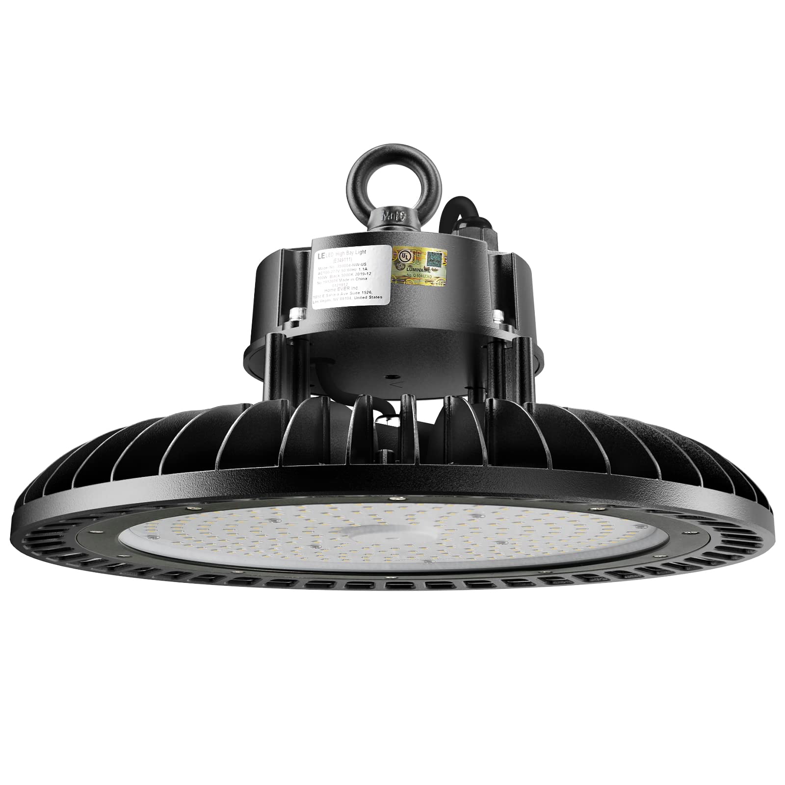 LE UFO LED High Bay Light 100W, 13,000lm 5000K Daylight, 300W HPS Equivalent, 1-10V Dimmable Commercial Warehouse LED Lighting, Waterproof IP65, 100-277V, 110° Beam, Industrial Ceiling Light Fixture