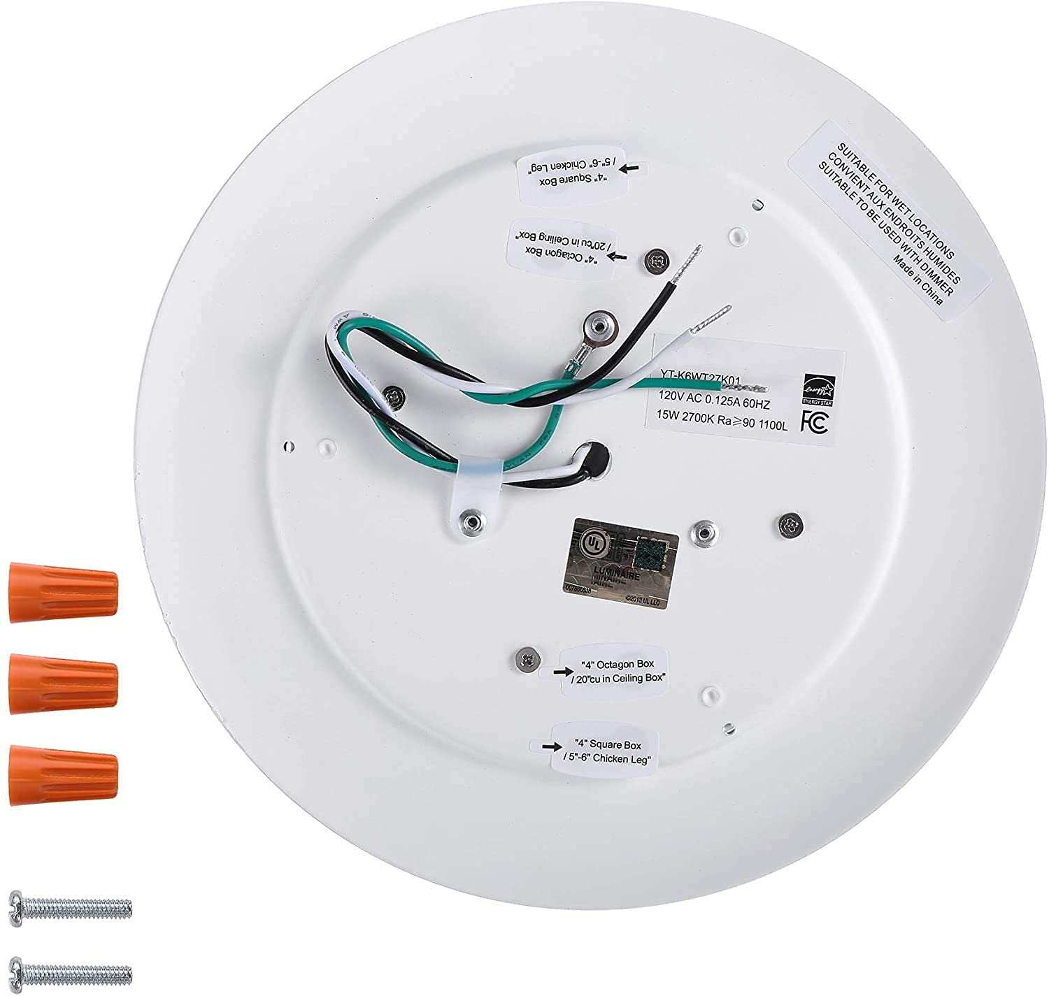 Lunabode LED 7.5" Dimmable LED Disk Light Flush Mount, Ceiling Light, Light Fixture, LED Lights, 15W (120W Equivalent), 120V, 5000K, Wet Location LED Light, 4/6" J-Box (Bright White, 6 Pack)
