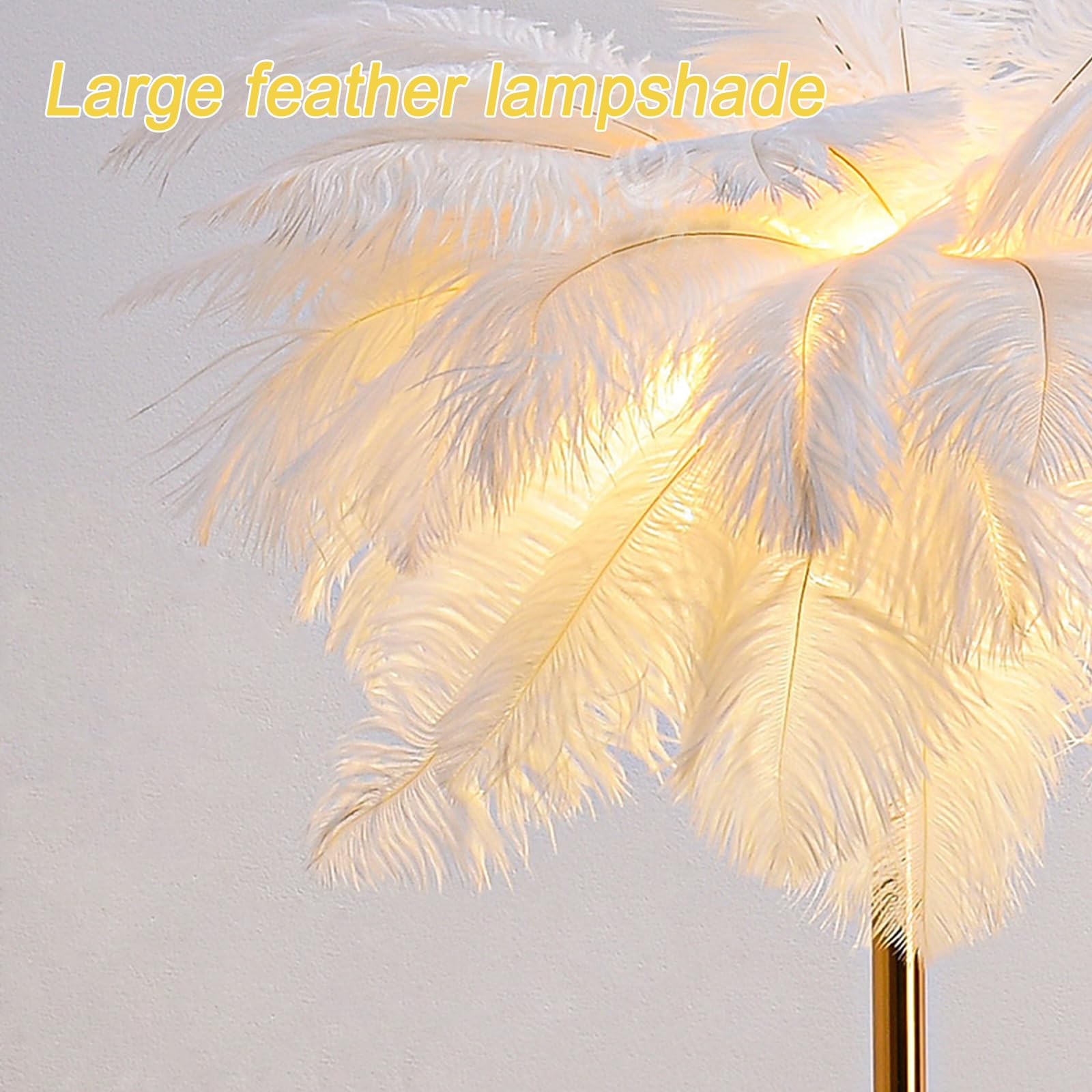 Natural Ostrich Feather Floor Lamp, Simple Modern Bedroom and Living Room Standing Lamp, Decor Corner Floor Lamp with Feather lampshade Dimmable Floor Standing Lamp for Bedroom Study Office (White)