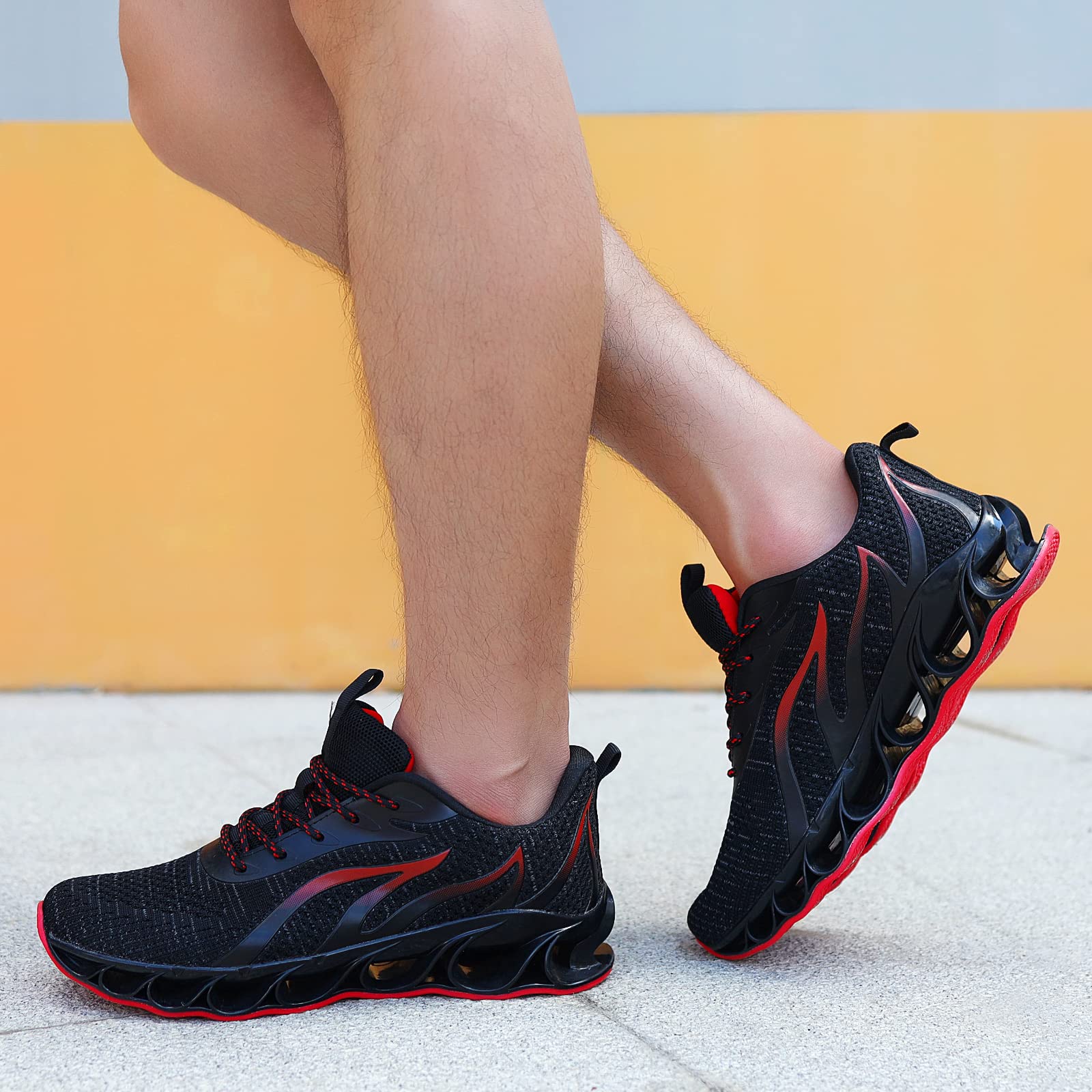 Men Athletic Shoes Black Red Mesh Blade Running Walking Sneakers 10.5