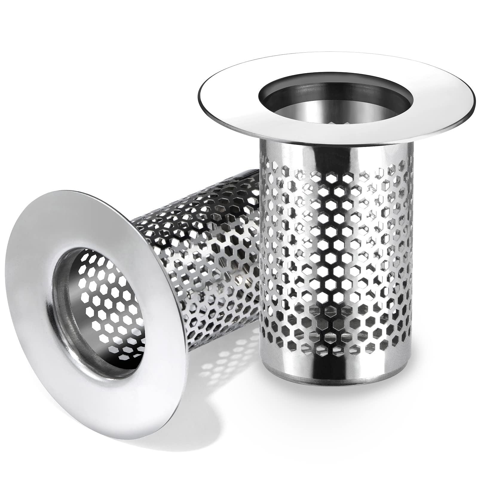 Mestream 2PCS Bathroom Sink Drain Strainers, for Diameter 1.3"-1.6" (Depth Than 2") Drain Hole, Small Cylinder Porous Hair Catcher, Premium Stainless Steel Drainer Filter, (1.1")
