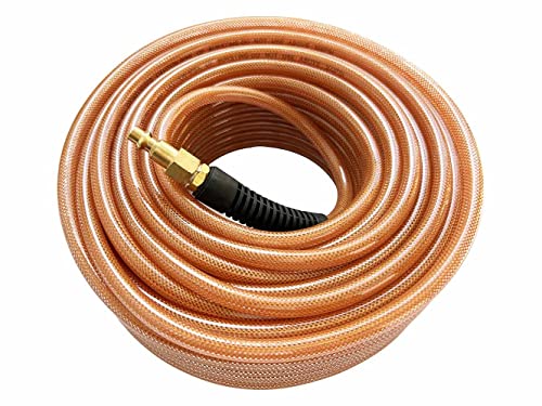 SANFU Polyurethane(PU) 1/4-Inch x 100ft Reinforced, Air Hose with 1/4β Swivel Solid Brass Quick Coupler and Plug, Brown(100β)