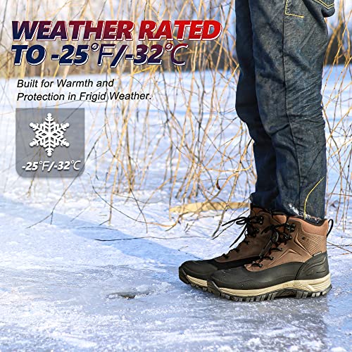 R CORD Snow Boots for Men Mens Snow Boots Mid Calf Winter Boots Lace Up Outdoor Duck Boots Snow Boots for Men Brown Size 11