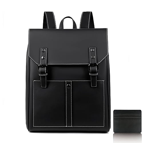 LessMore Backpack Men's PU Leather Business Backpack Travel Backpack Daypack 16” Laptop Backpack, Large Capacity and Multifunctional Rucksack for Men and Women, Black