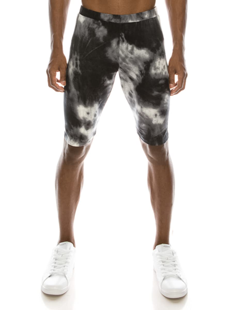 Neovic Mens Athleisure Ultra Soft Knit Yoga Shorts Base Layer Casual Solid Leggings - Grey Tie Dye - Large