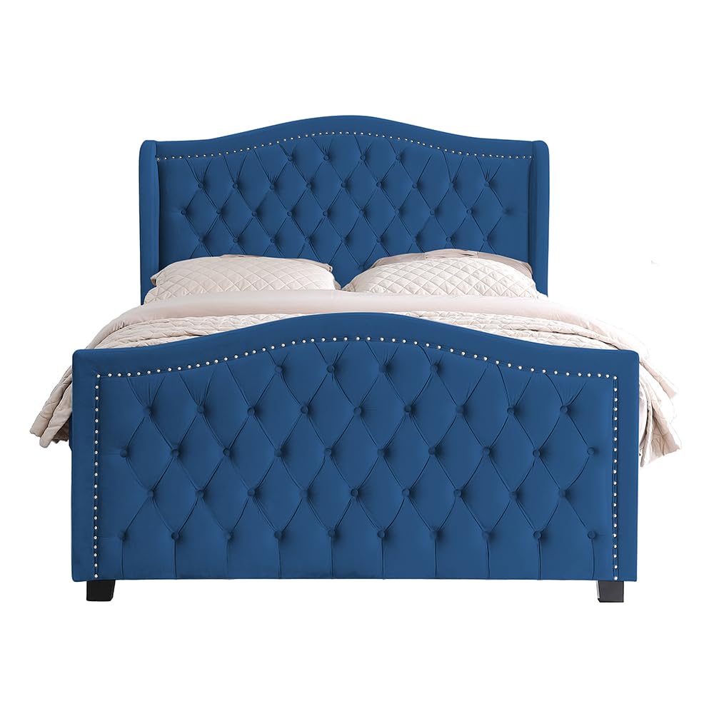 Leadtimes Grey Velvet Bed Frame Upholstered Platform with Tufted Button Wingback Headboard Durable and Luxurious California King Size