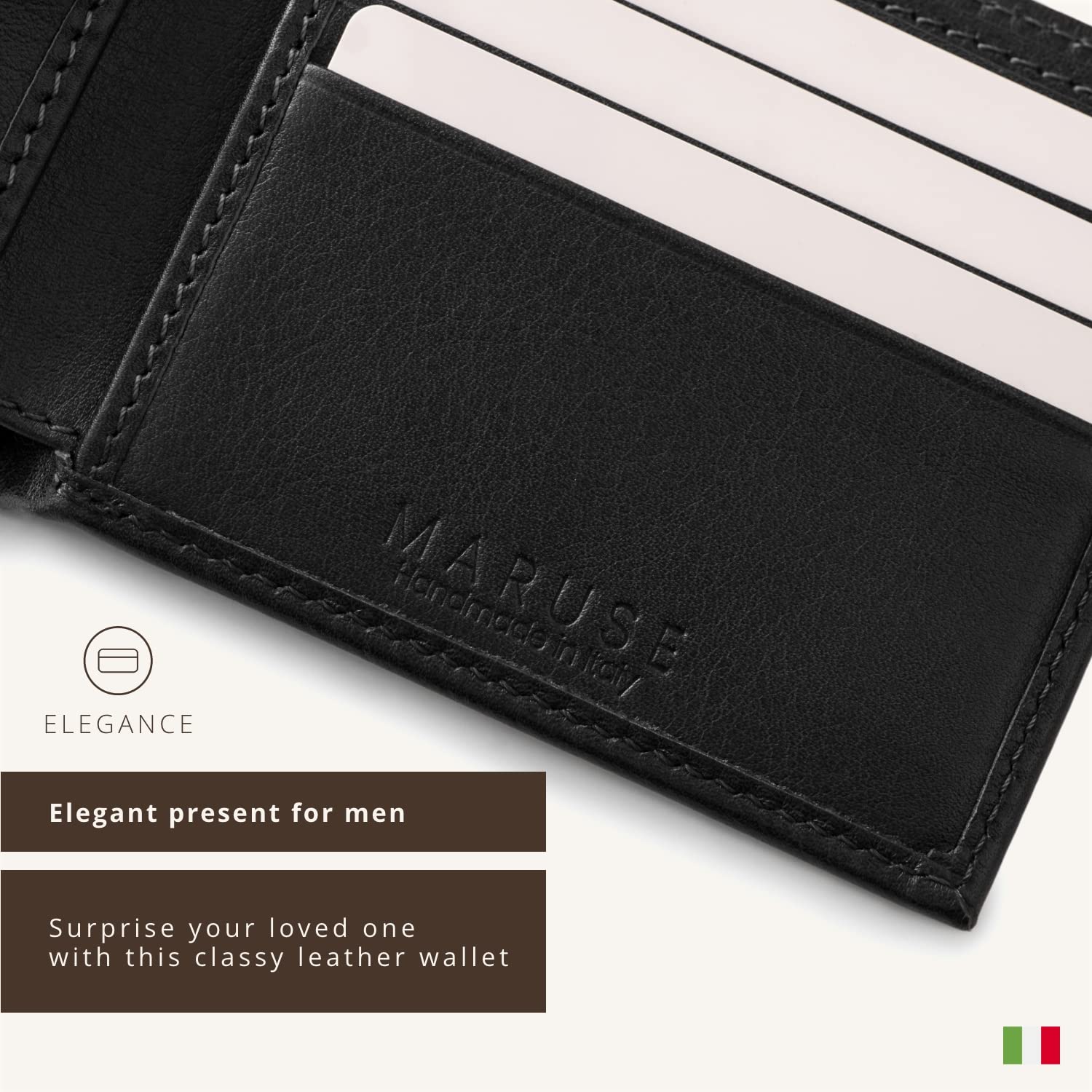 Maruse Bifold Wallet - Slim Leather Wallet – Genuine Italian Calf Leather Wallet – Elegant and Classy – Versatile and Minimalist Wallet for Men, Black