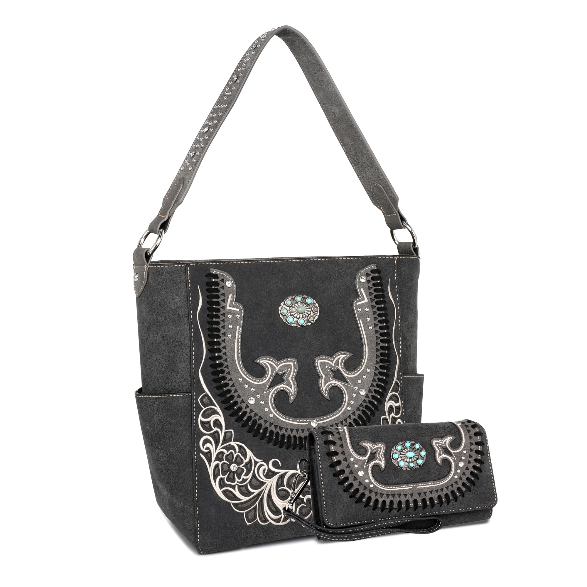 Montana West Collection Concealed Carry Hobo for Women Lightweight Leather Purses Western Shoulder Handbag with Wallet MW1104G-920BK+W