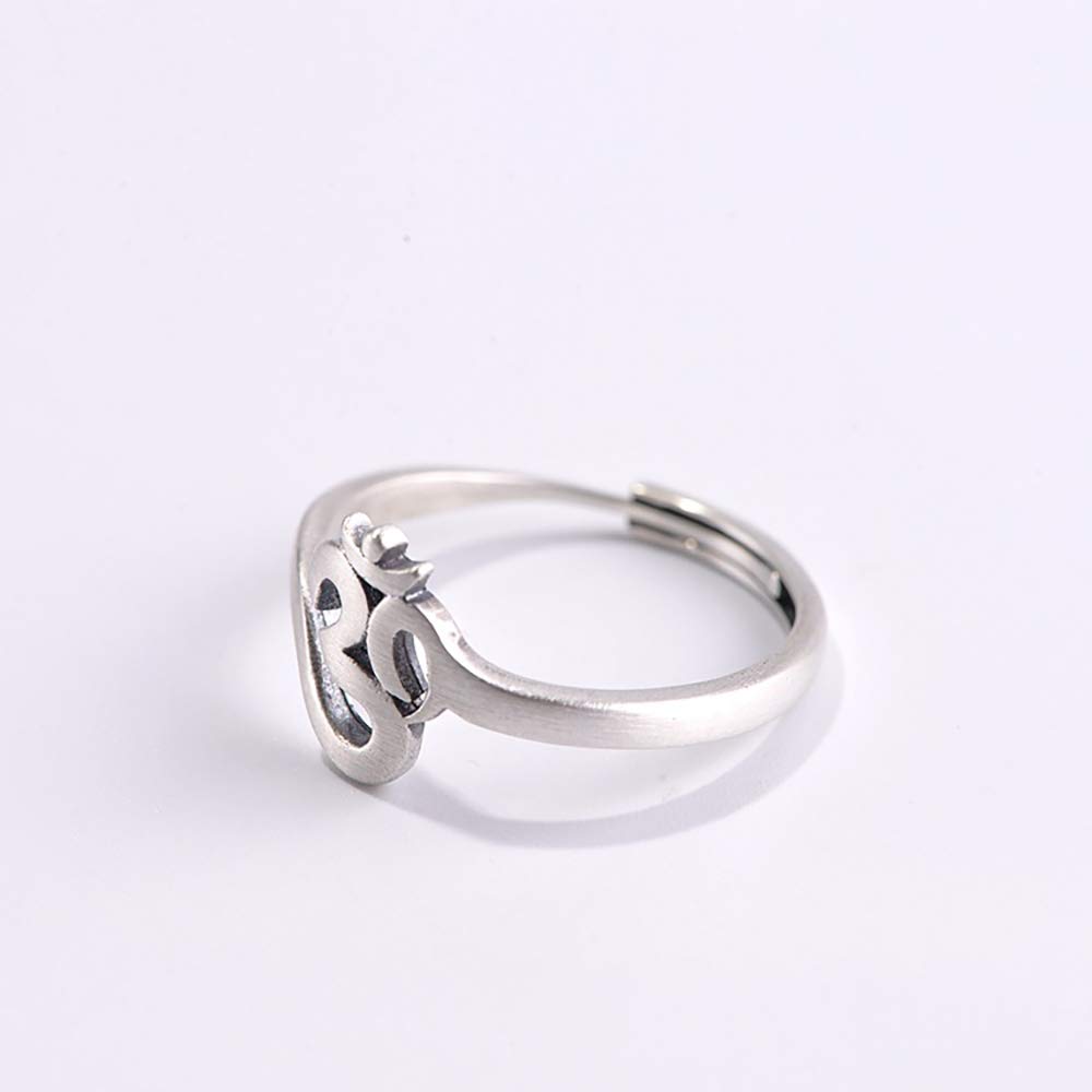 LOVECOM Real 925 Sterling Silver Buddhism Scripture Open Stacking Rings for Women Vintage Statement Fashion Creative Design Jewelry Gifts