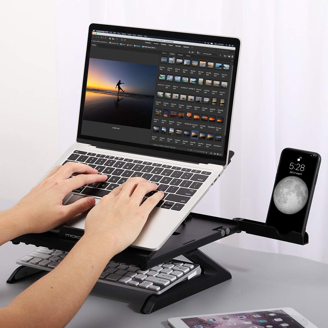 MoKo Laptop Stand, Multi-Angle Adjustable Laptop Holder for Desk Foldable Computer PC Riser Anti-Slip Mount for 2021 MacBook Pro 14", MacBook Pro Air, Surface Laptop, Notebook (10-15 Inch), Black