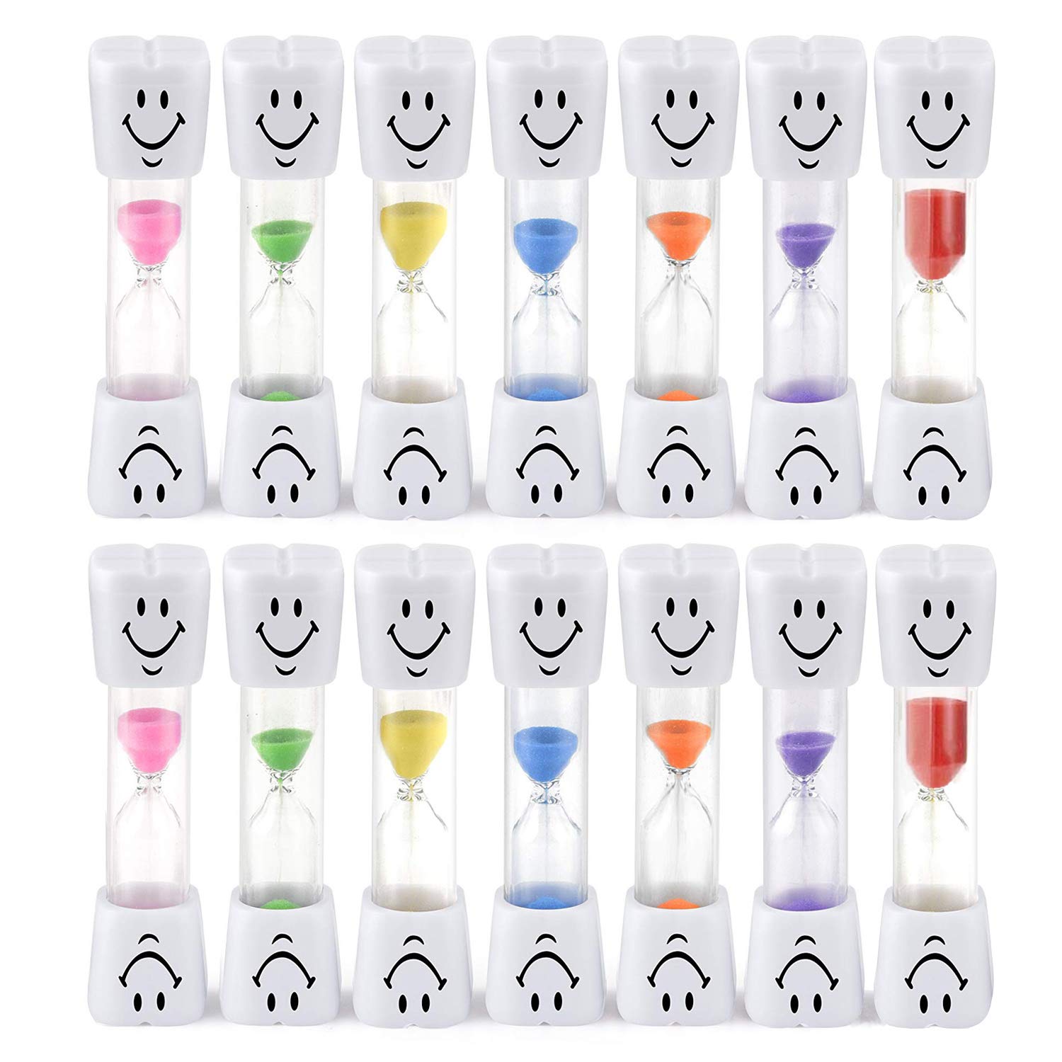 Qpower Smiley Tooth Brushing Sand Timer Set for Kids and Teens Assorted Colors (2min, 14pcs)
