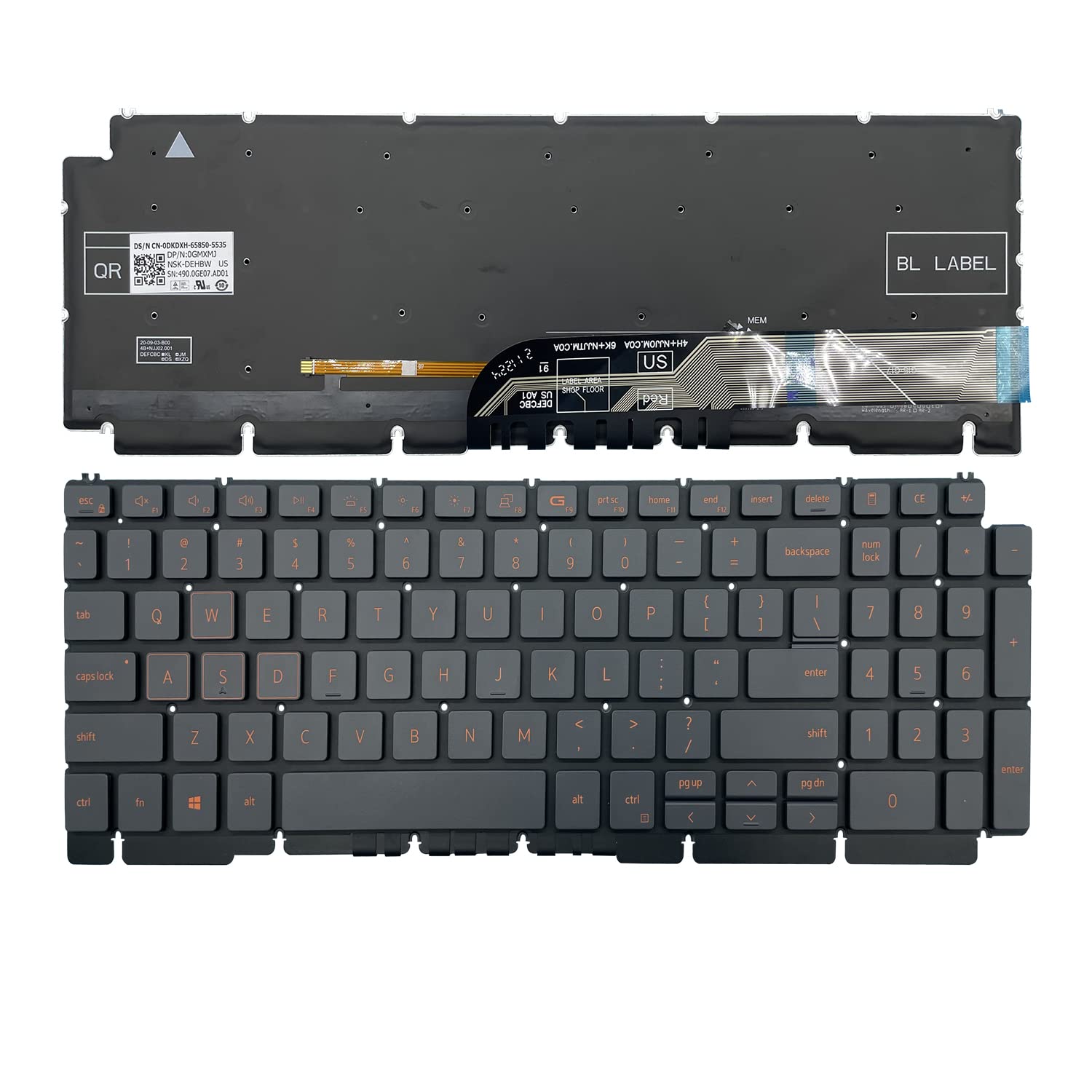USA US Layout Replacement Keyboard Gaming Laptop for Dell G15 5510 5511 5515, G15 5520 5521 5525 (Orange Word - red Backlight)