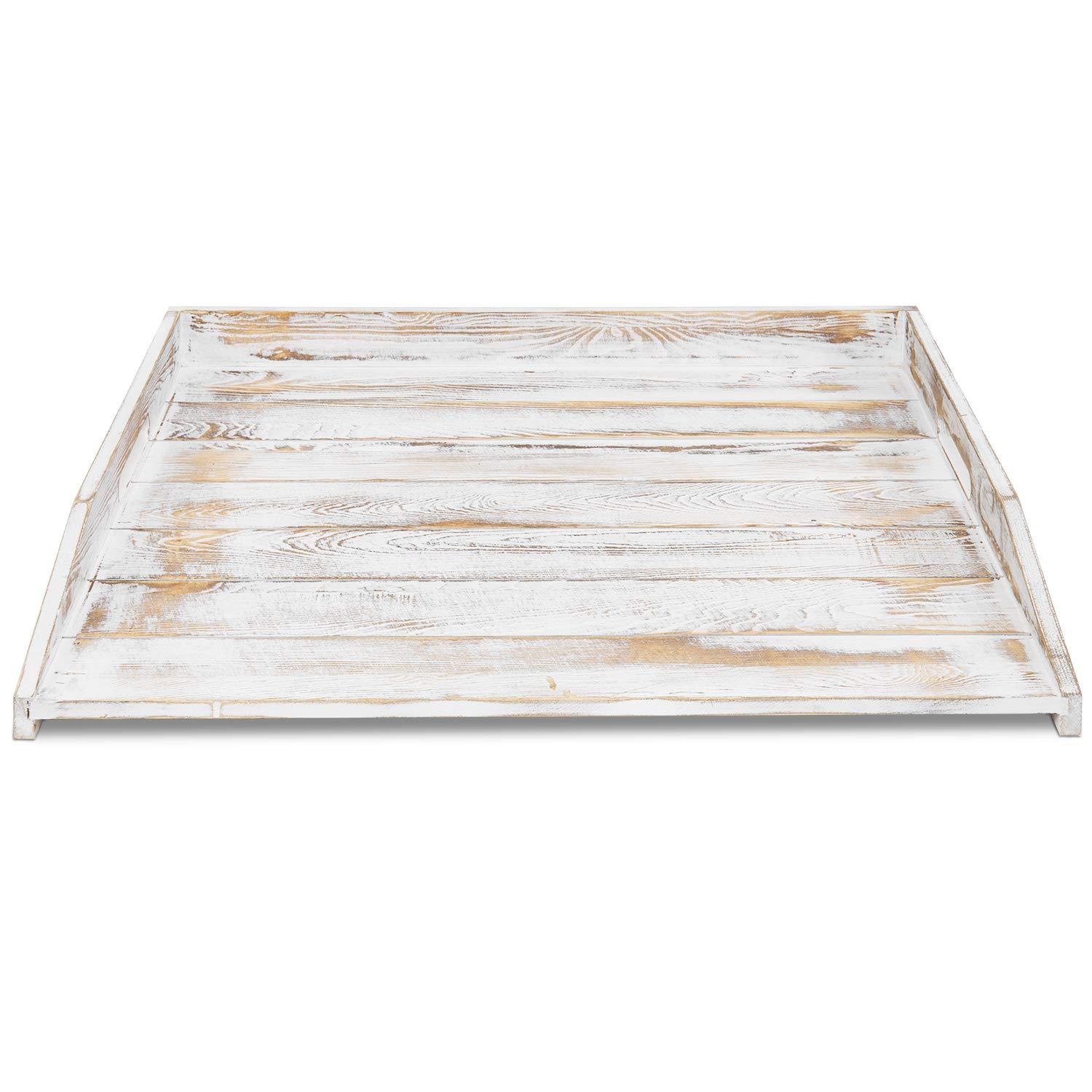 MyGift 30 Inch Extra Large Noodle Board, Shabby White Washed Solid Wood Stove Top Cover with Cutout Handles, Decorative Oversized Kitchen Countertop Serving Tray