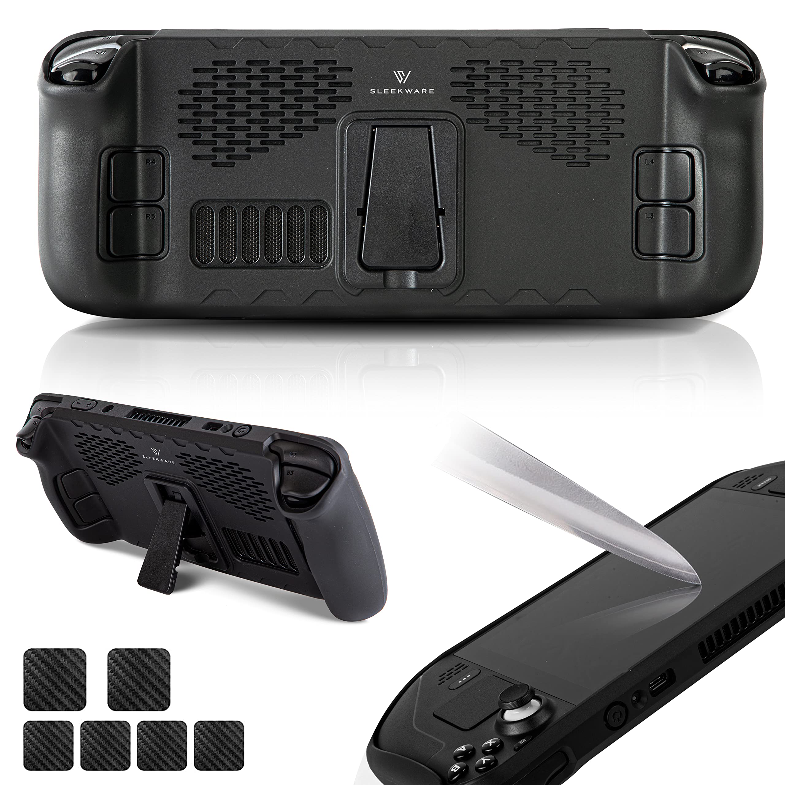 SleekWare Steam Deck Case (Juggernaut) - Protective Hard Case for Stream Deck PC Gaming Console with Kickstand, Includes Free Touchpad and Screen Protectors