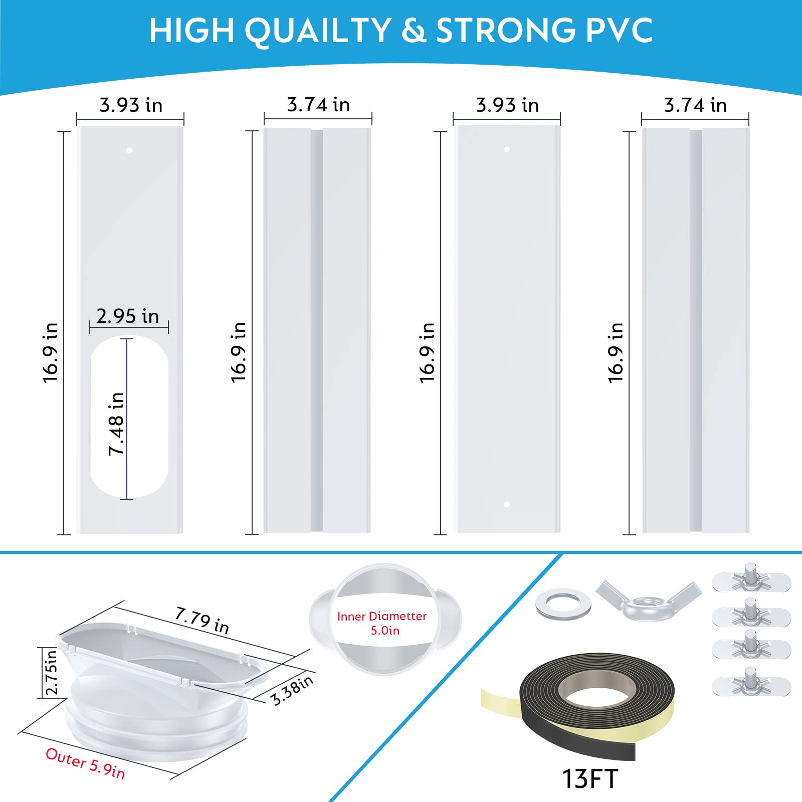 Sky Seeker ๐ฎ๐ฌ๐ฎ๐ฎ ๐๐๐ AC Window Kit,Universal Portable Air Conditioner Window Kit with 2in1 Coupler for Exhaust Hose of 5.1/5.9 Inches With 4 Sliding Seal Plates Adjustable Length from 17" to 60"