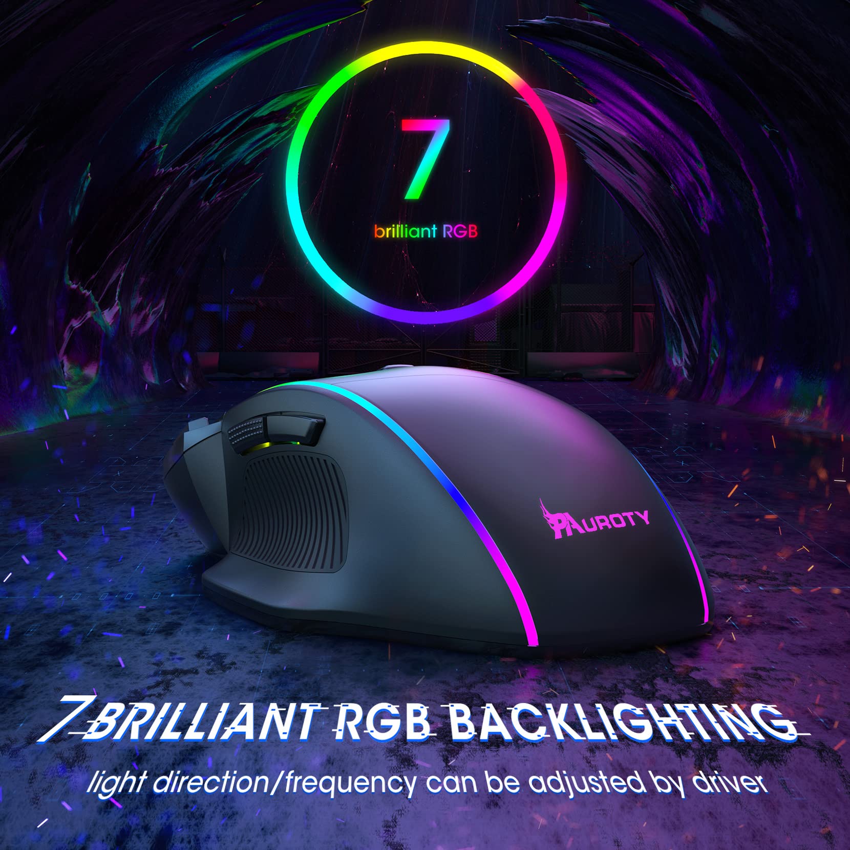 Pauroty Gaming Mouse RGB Wired, Ergonomic PC Gaming Mice with Chroma RGB Backlit, 8000DPI Adjustable, 8 Programmable Buttons&Fire Button, Plug & Play USB Computer Mouse for Windows Mac PC Gamer